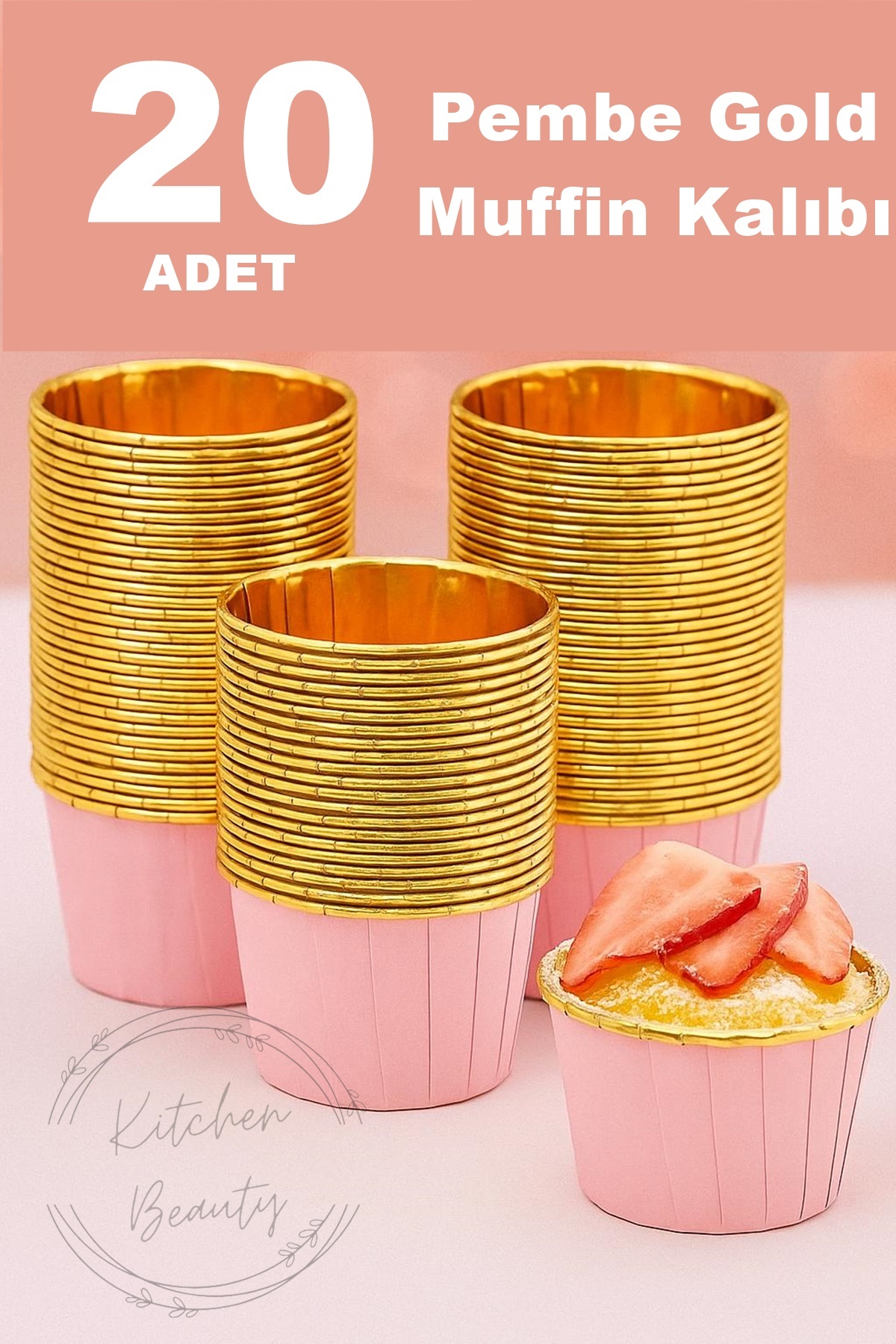 Kitchen Beauty 20 Adet Pembe Gold Metalik Muffin Kek Kalıbı Parlak ...