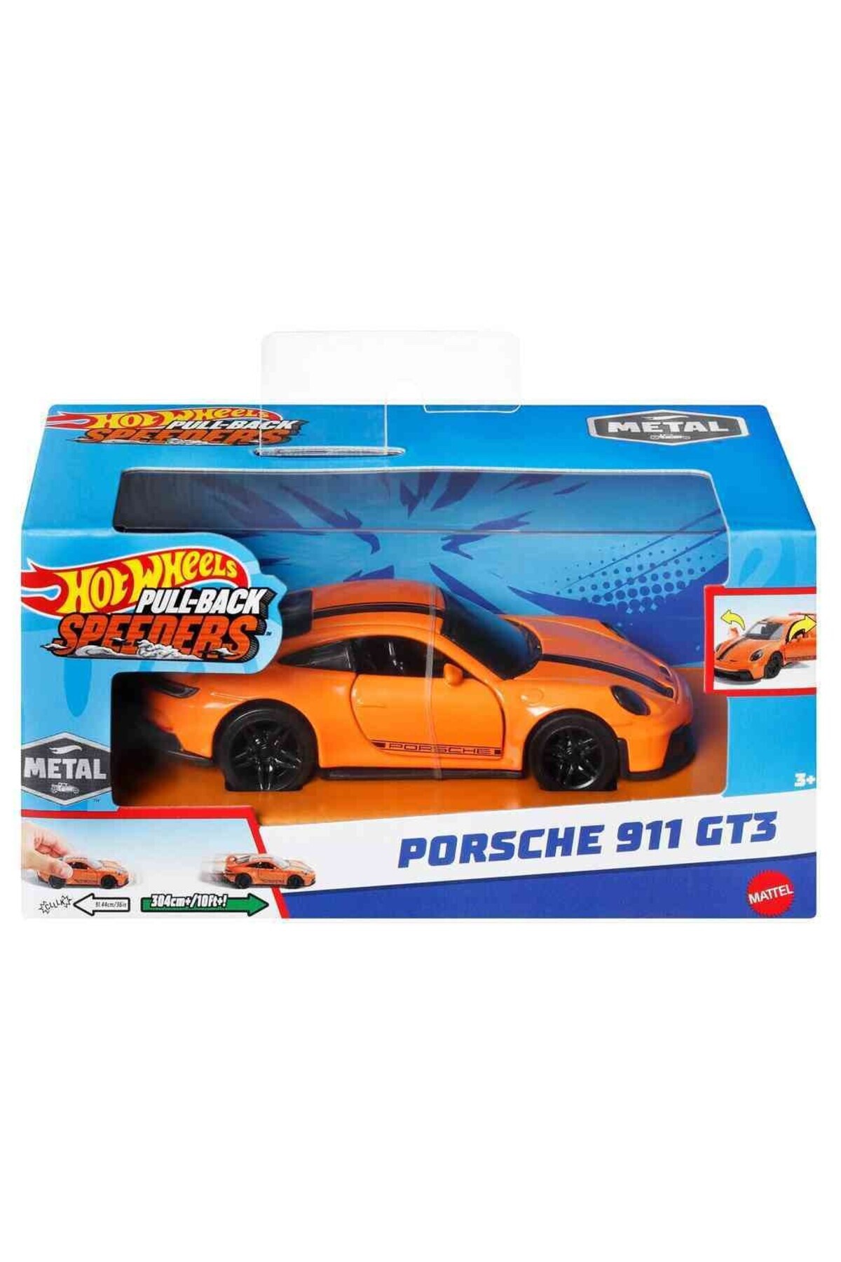 Mattel Hot Wheels Pull Back Metal Car Porsche 911 Gt3 Scale 1:43- Trendyol