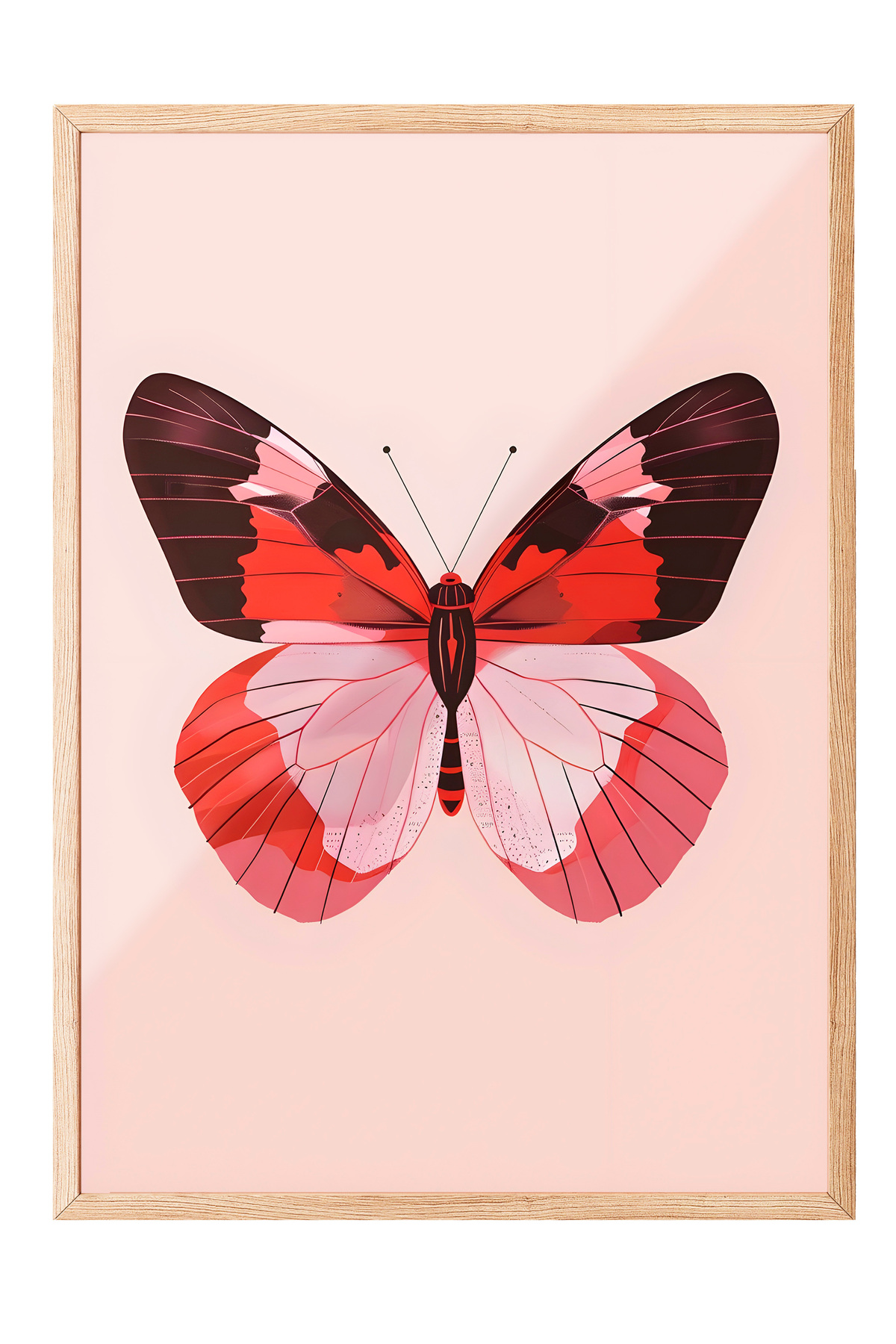 Zestia Tablou cu ramă din lemn, Fluture roz Minimal, Poster decorativ ...