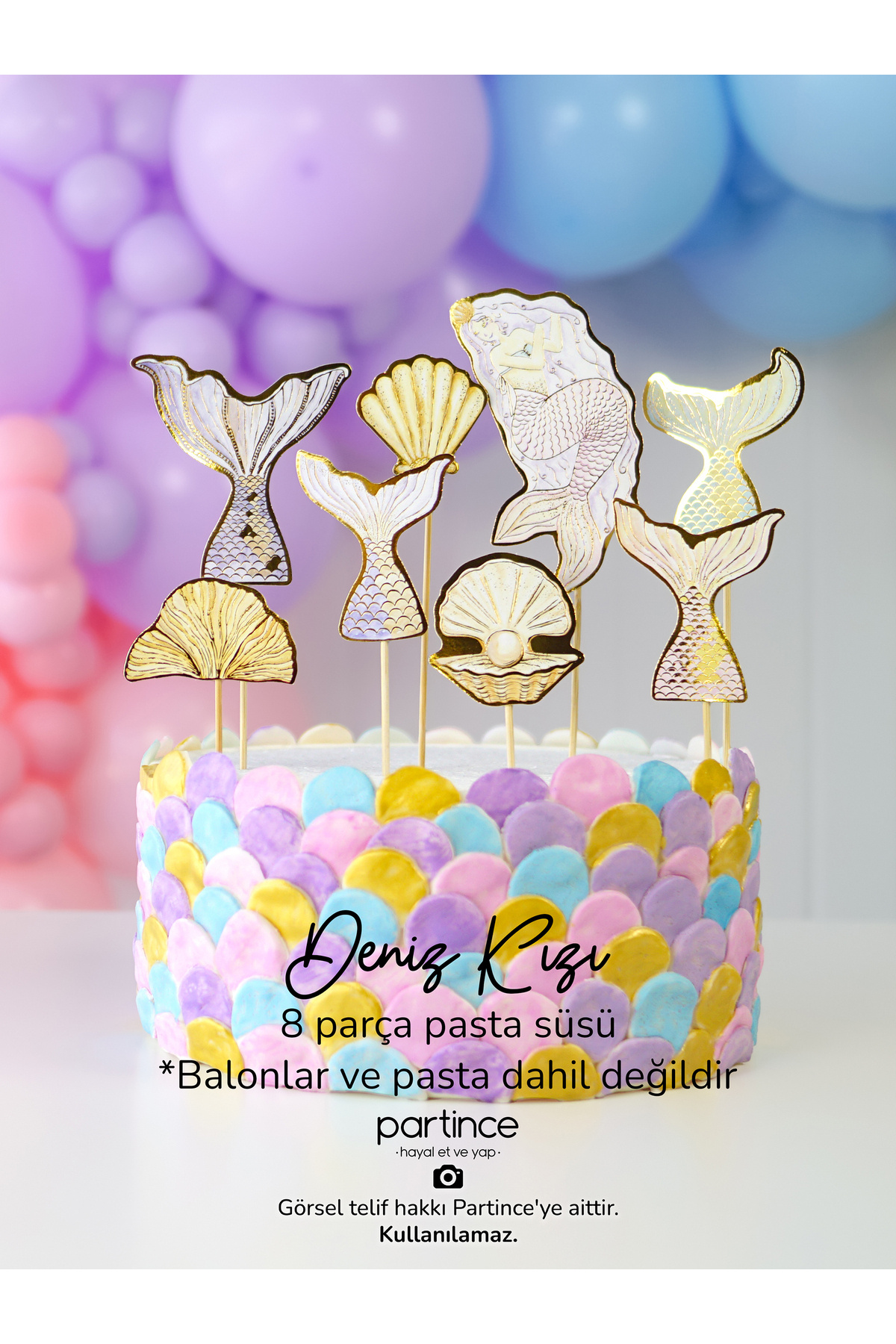 partince 8 Parça Deniz Kızı Tema Pasta Süsü Mermaid Deniz Kızı Tema ...