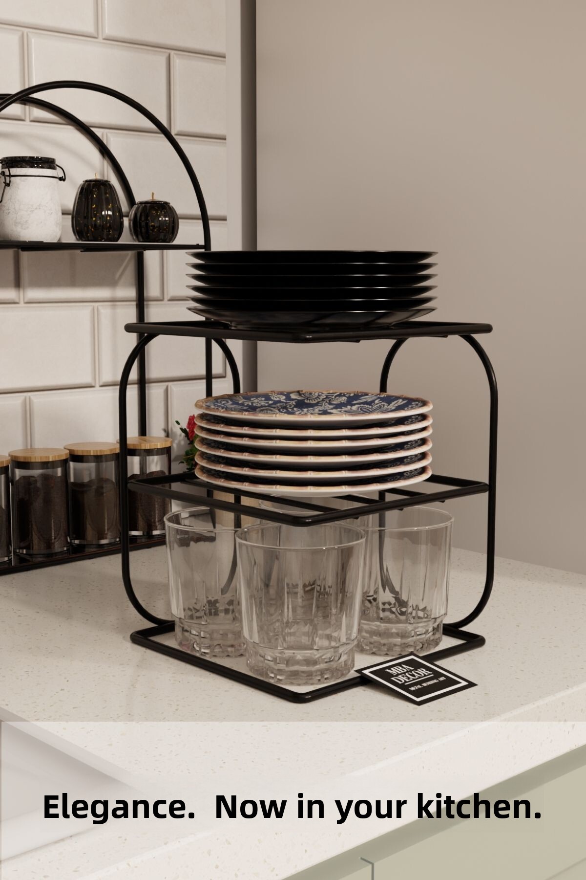 mba decor metal bending art Black Metal 2 Tier Plate Rack – Countertop ...