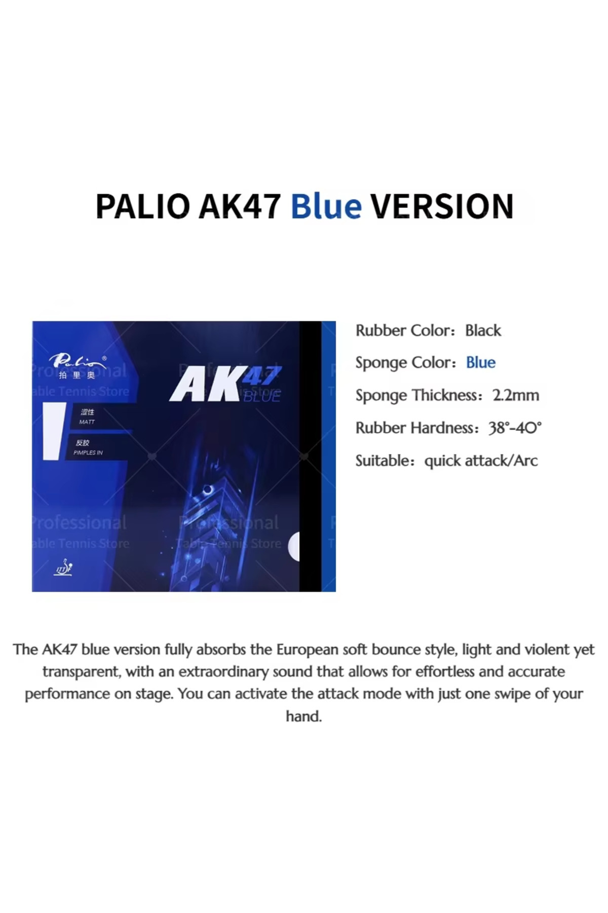 Choice Blue Version-Black PALIO AK47 Table Tennis Loop Offensive RED ...