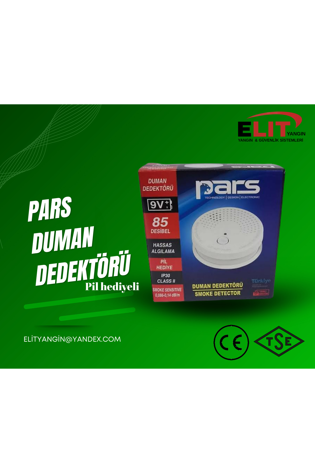 ELİTyangın PARS DUMAN DEDEKTÖRÜ- KABLOSUZ YANGIN ALRM SENSÖRÜ + PİL ...