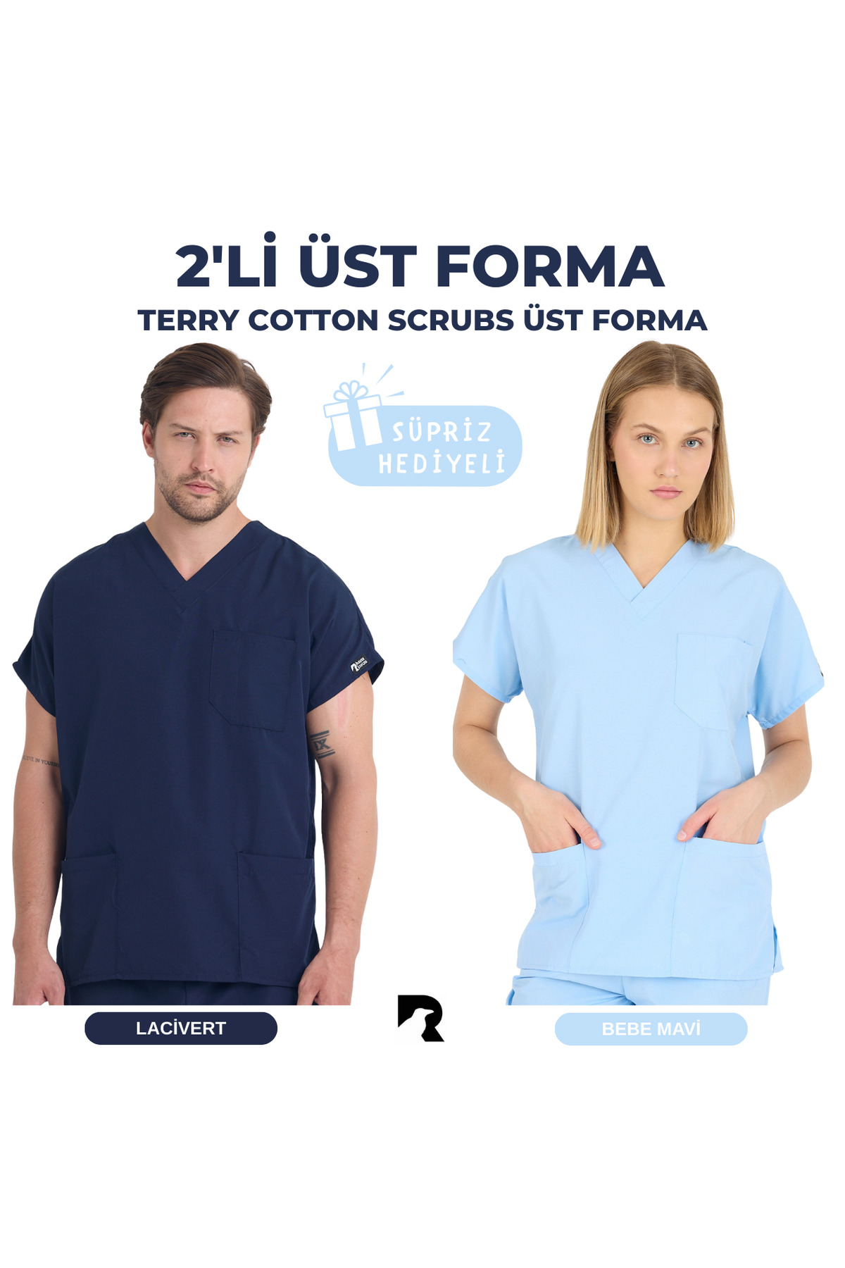 Raven Uniform 2' Lİ SET ÜST FORMA - Unisex Yarasa Kol Hemşire Ve Doktor ...