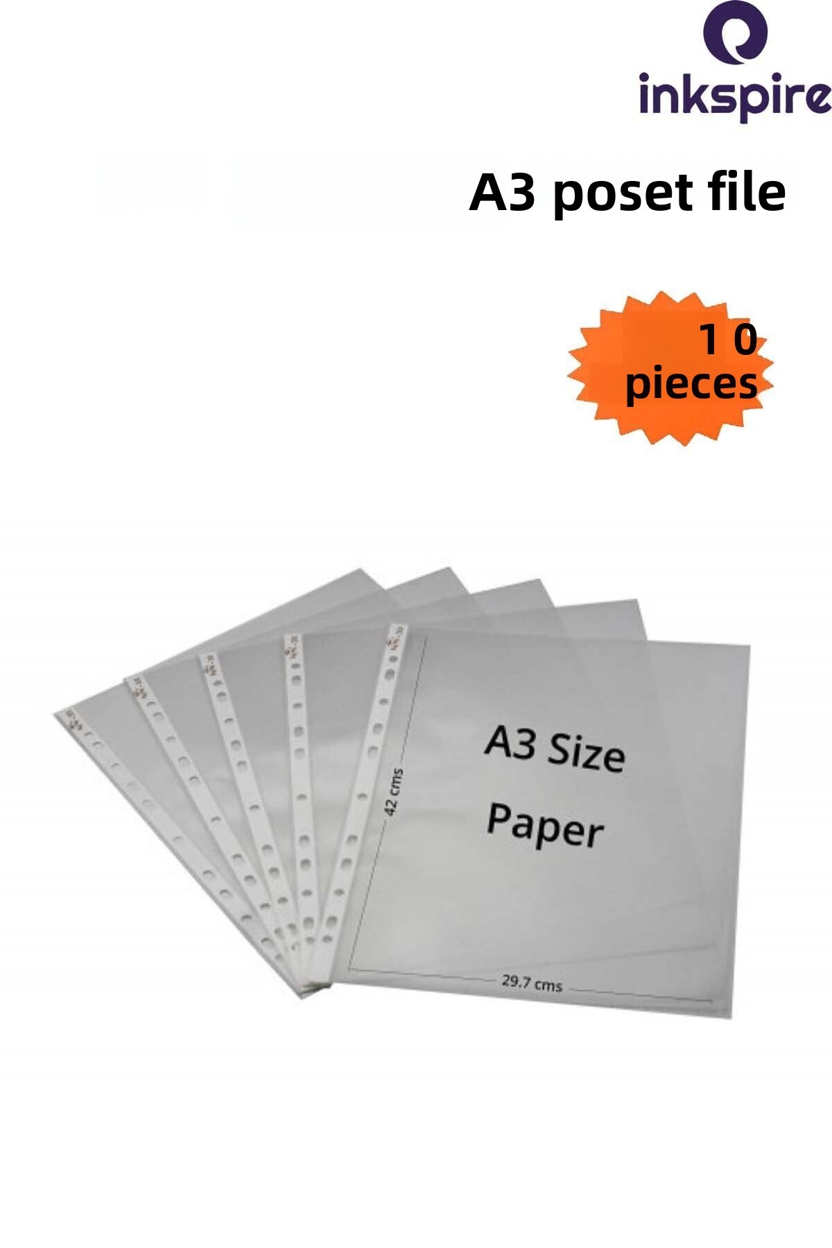 inkspire A3 Transparent Foil File - 10 Pieces, Perforated Edge, Sachet ...