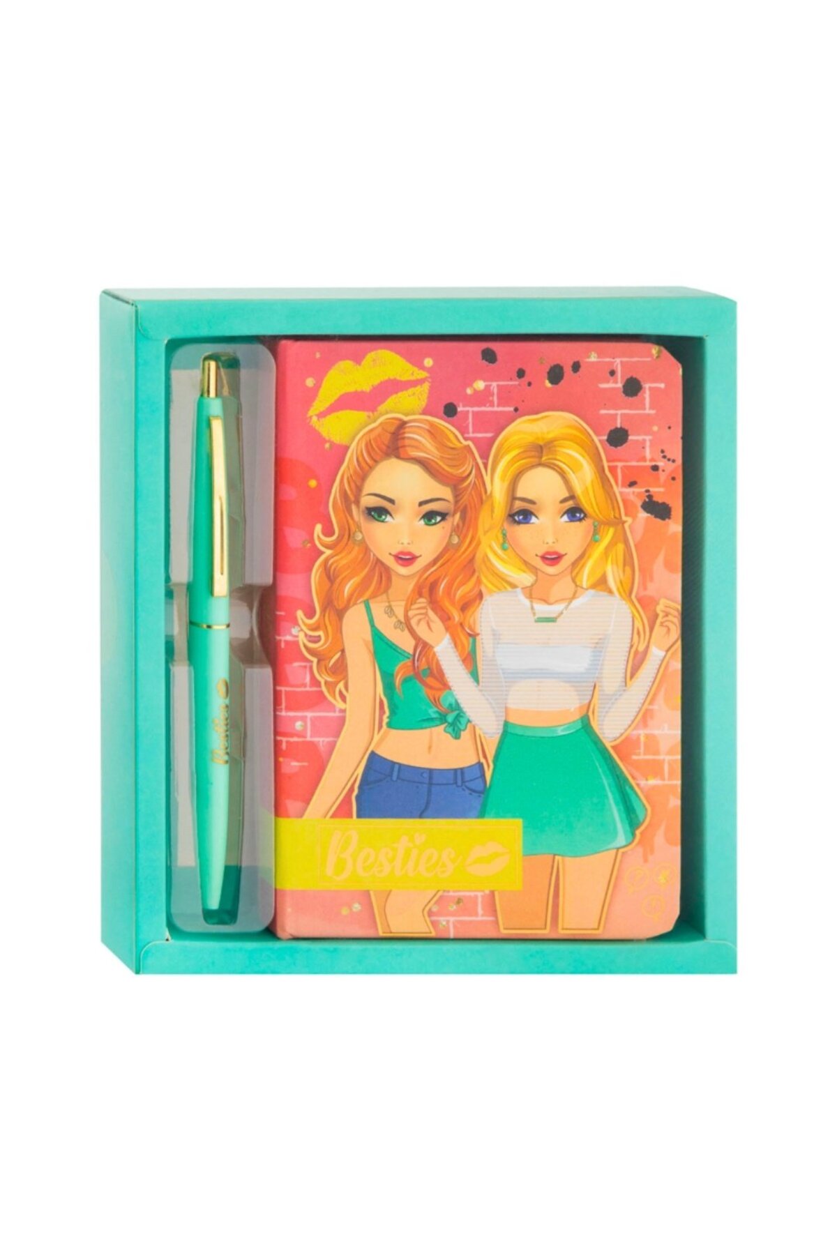 Besties Diary set with pen, Besties, 15 x 10.5 cm, green color- Trendyol