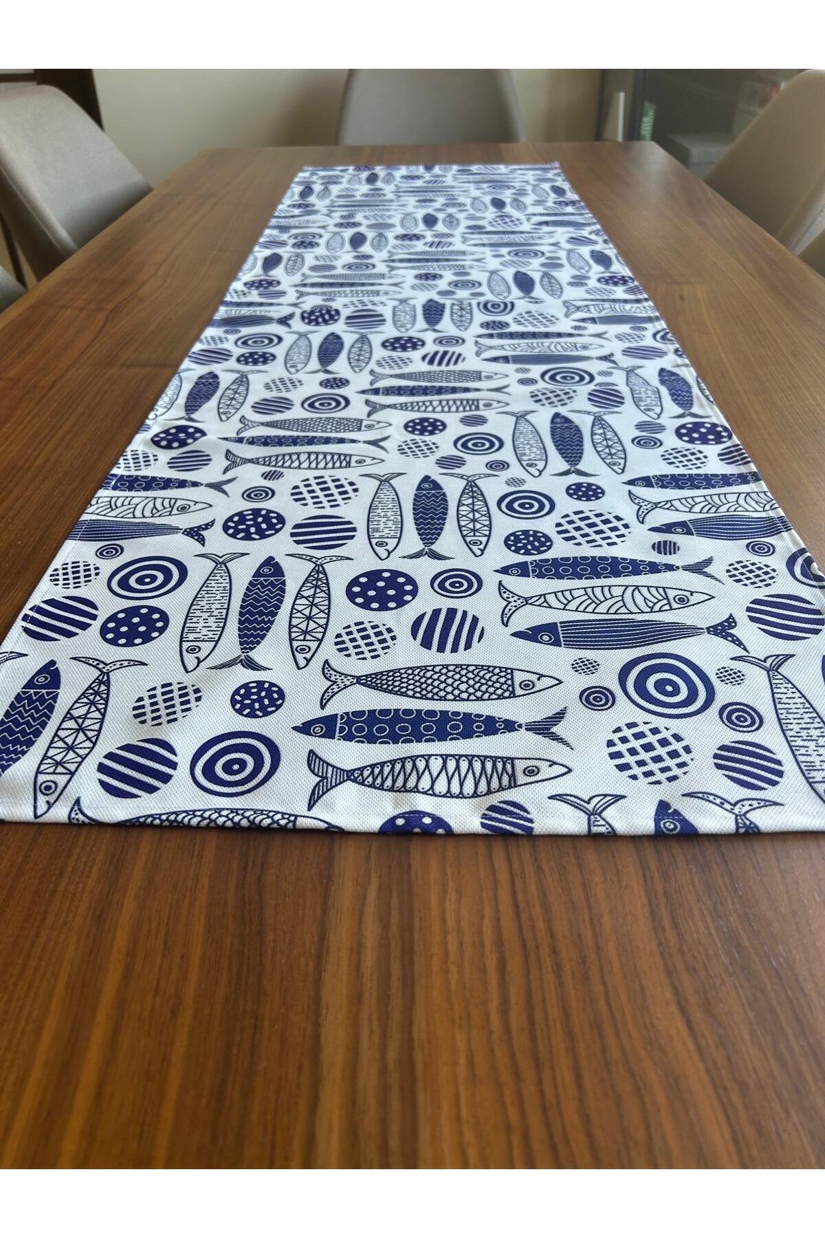 Stelo de Maro Pisces Balık Desenli Runner Beyaz-Mavi 45x145 Cm - Fiyatı ...
