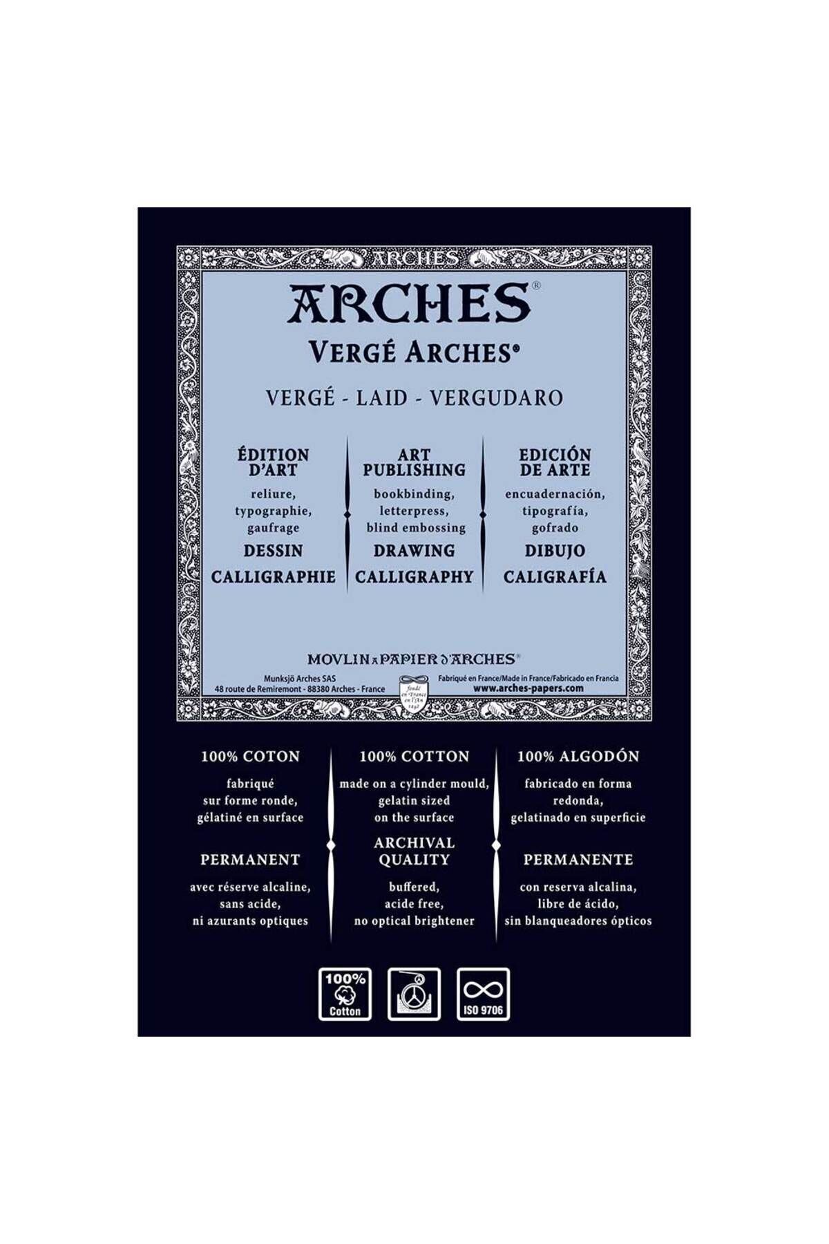 Arches Verge Arches Cream 120gr 100x66cm Laid Texture -%100 Cotton R ...