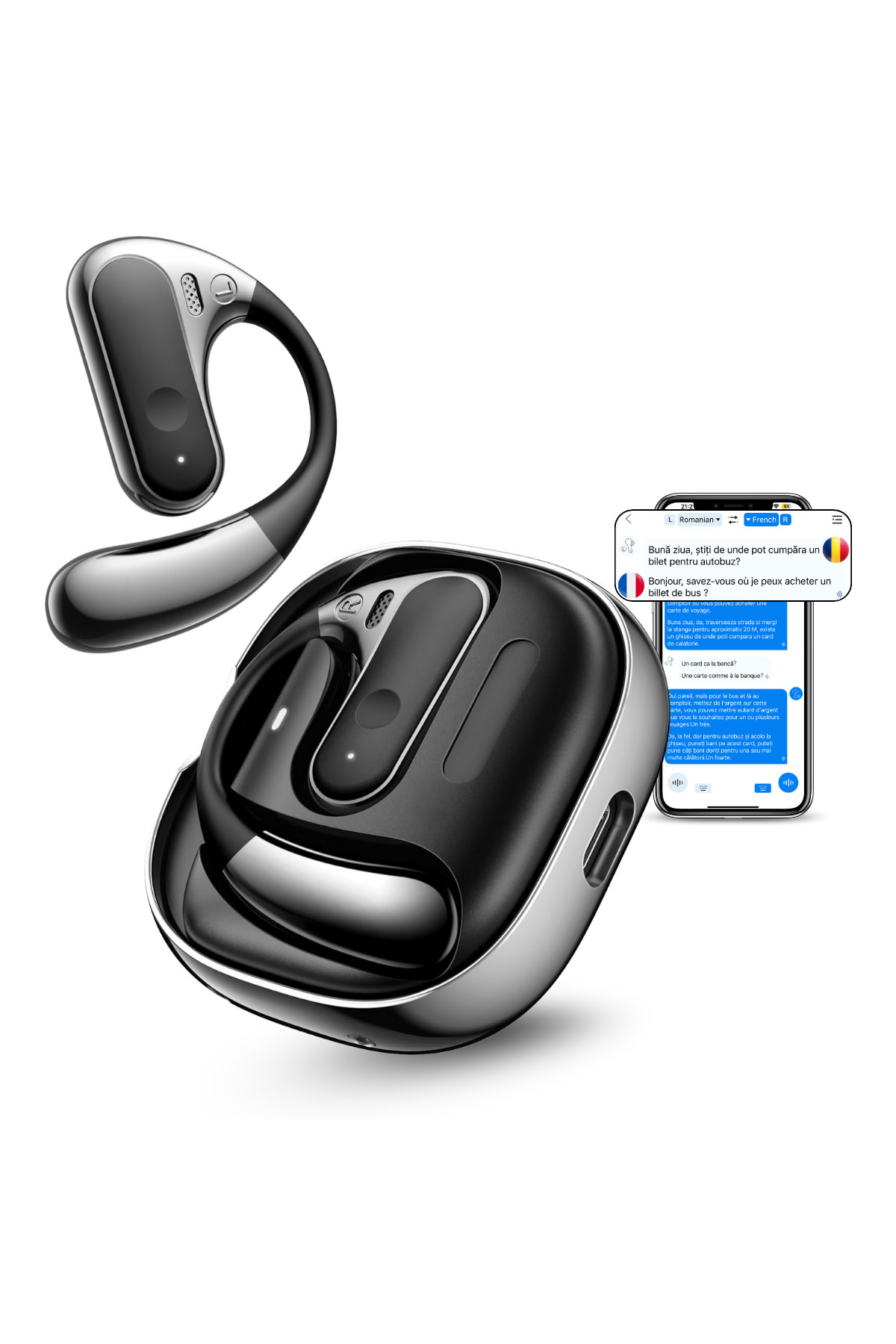 easyCTRL Casti cu Traducator pentru Conversatii in timp real, 144 Limbi ...