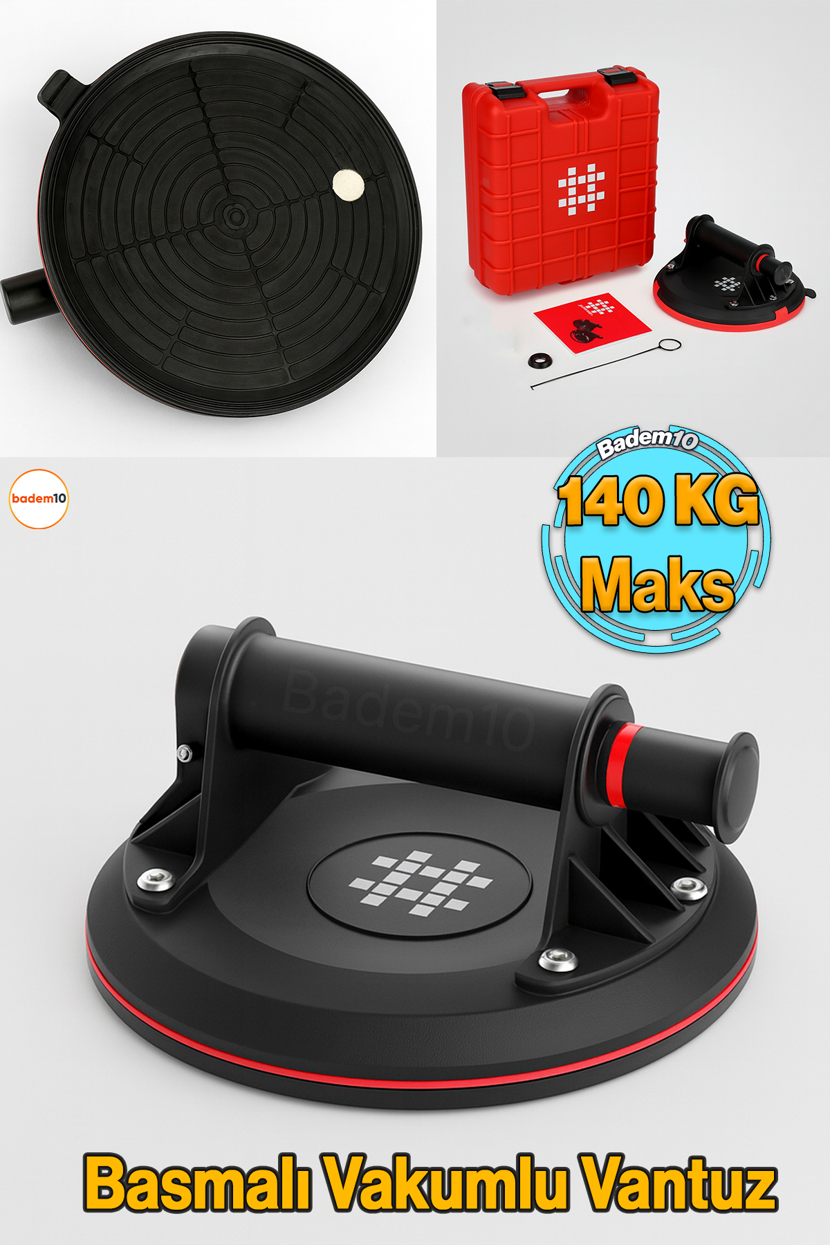 Badem10 140 Kg Vakumlu Vantuz Yüksek Güçlü Emiş Cam Seramik Mermer Ağır ...
