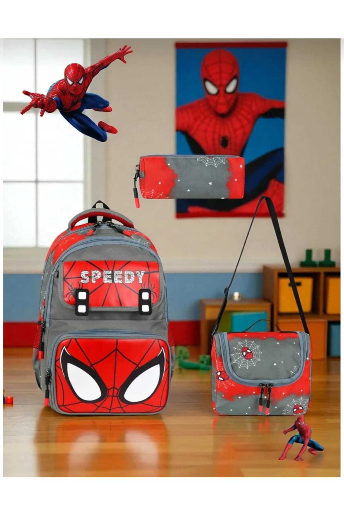 AlphaClub Bag Speedy Örümcek Figürlü 3'Lü Takım Lüks İlkokul Çantası ...