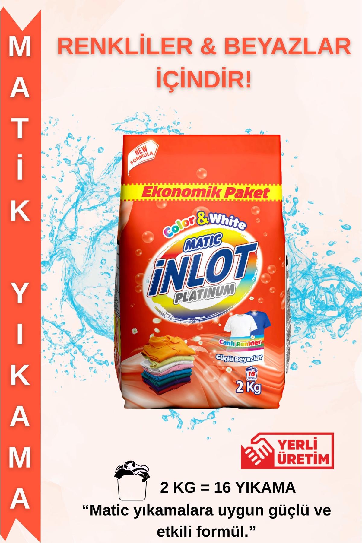 İNLOTMATİC Beyazlar ve Renkliler için 2 Kg Çamaşır Deterjanı/Matik/Toz ...