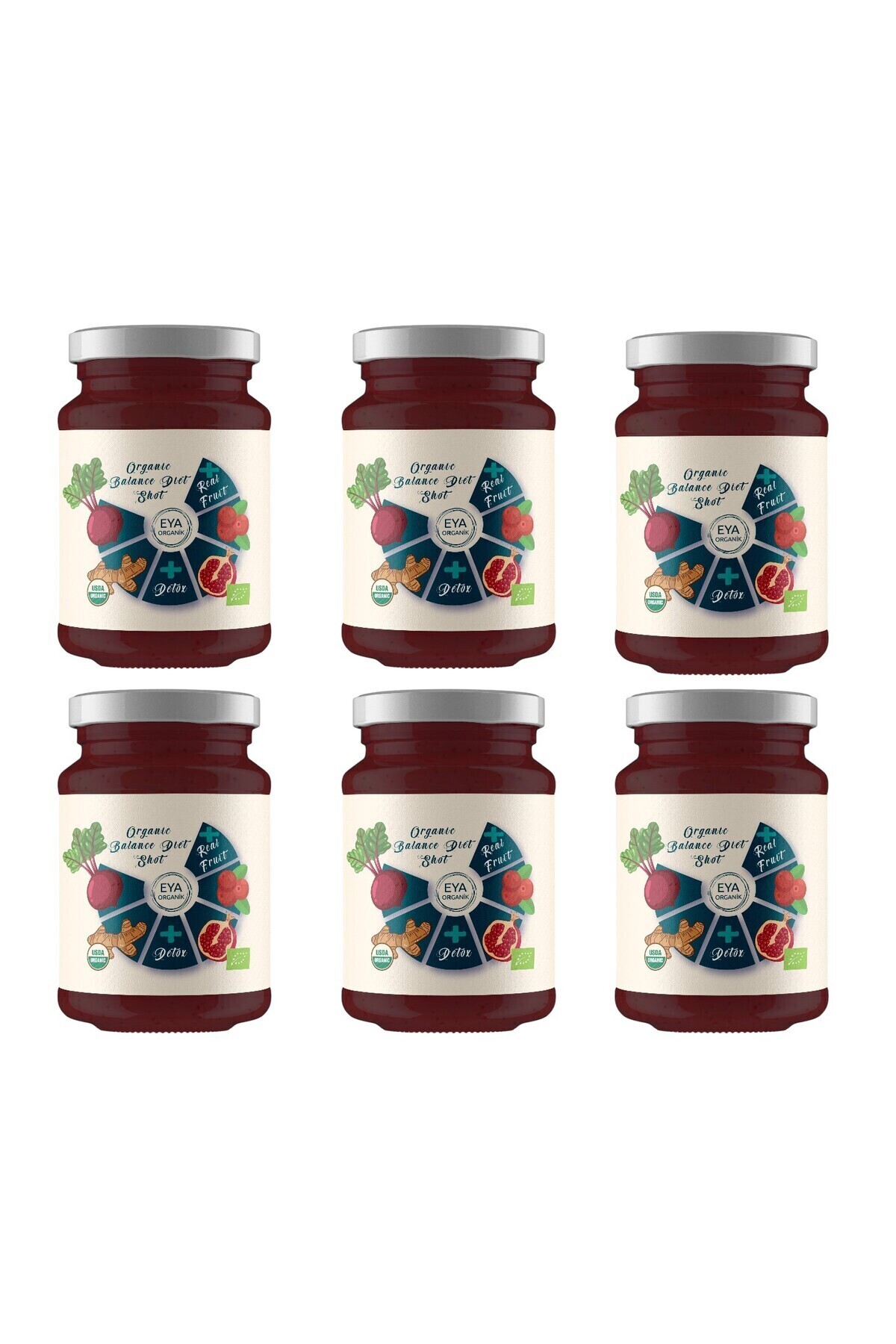 EYA ORGANİK ORGANİK DETOX SHOT (ZENCEFİL-NAR-PANCAR-KIZILCIK) 60ML CAM ...