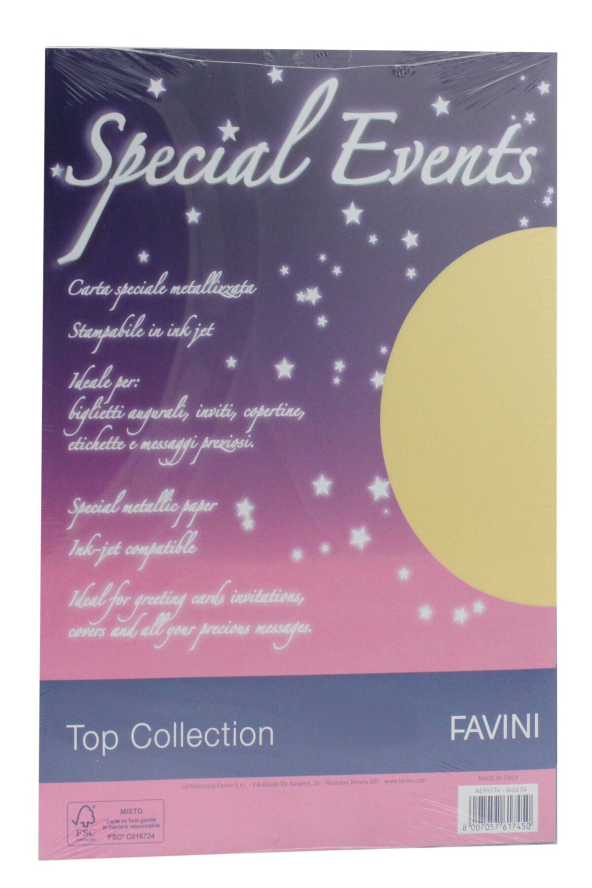 Favini Metallic Cardstock Paper A4, Color Gold, Material Cardboard, 20 ...