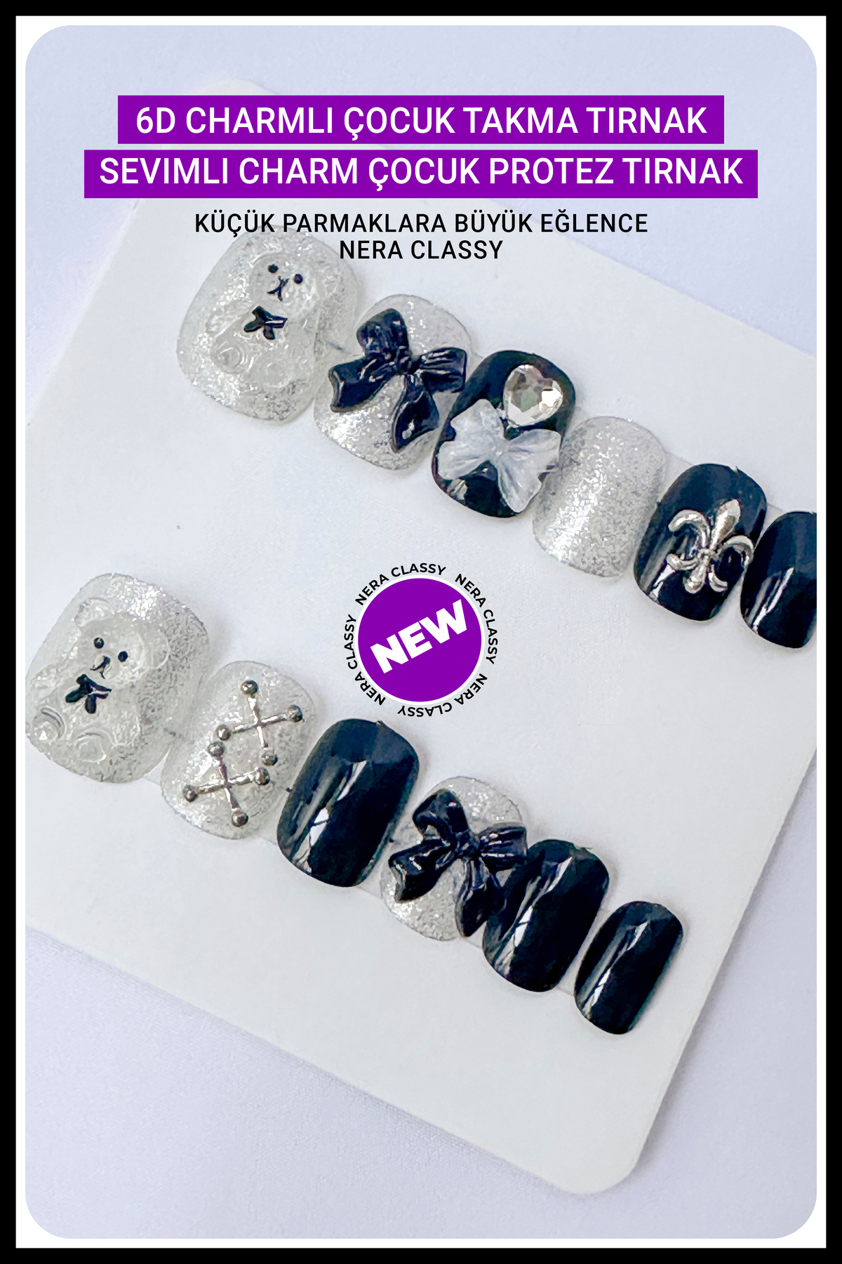 Nera Classy Charmli Çocuk Takma Tırnak, 12'li Çocuk Charmli Tırnak ...