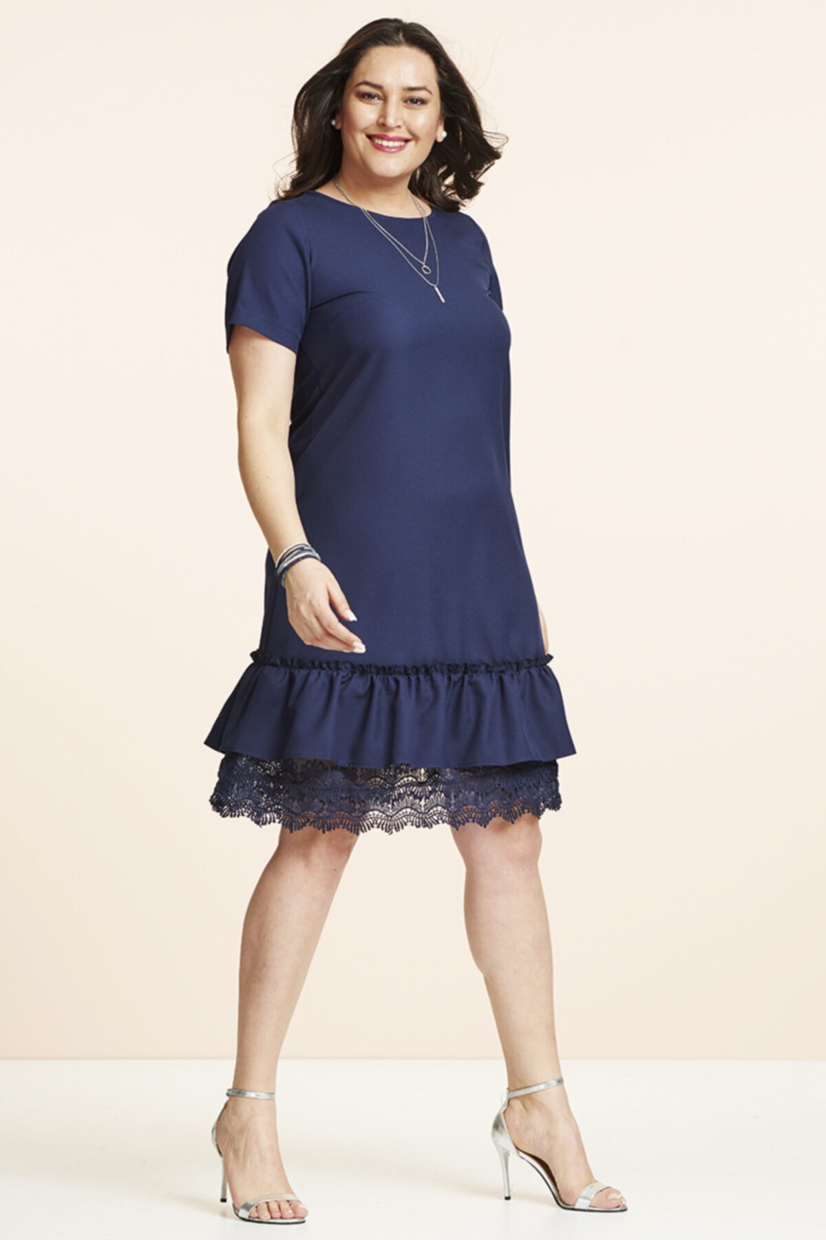 Even Plus Size - Büyük Beden Kadın Giyim Lacivert Etek Ucu Dantel Büyük ...