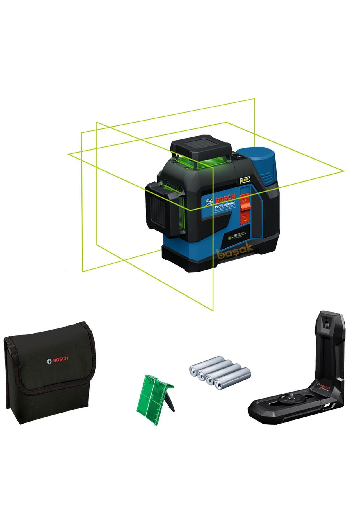 Bosch GLL 12V-100-33 CG AA Pilli 3x360° Yeşil Çizgi Lazeri 0601065400 ...