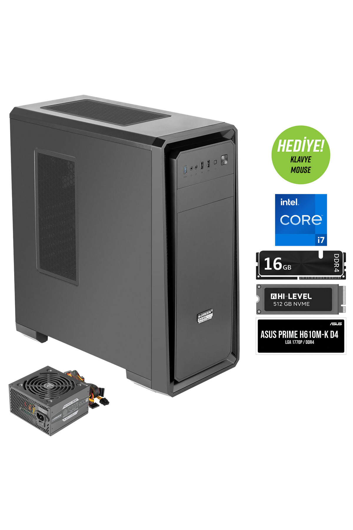 Green Pars Evo İntel i7 12700K İşlemci 16GB DDR4 Ram 512GB M2 SSD ...