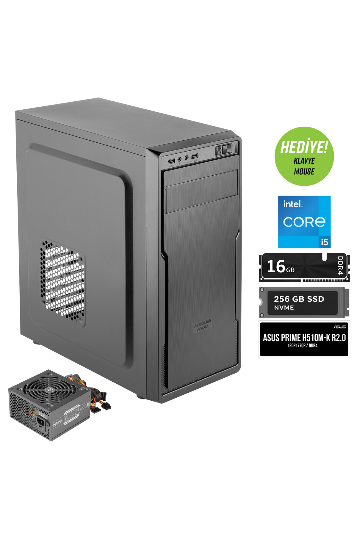 Green Ava Plus İntel i5 11400 İşlemci 16GB DDR4 Ram 256GB M2 SSD ...