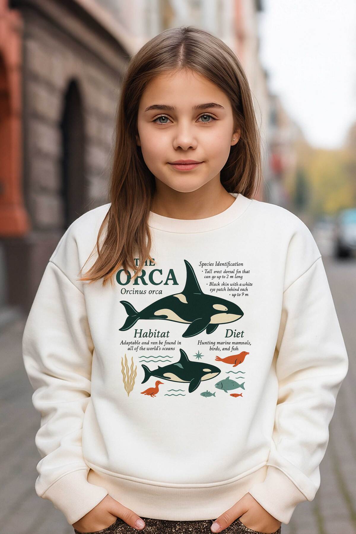 Alfa Tshirt Orca Habitat Baskılı 3 İplik Ekru Sweat (Çocuk -Yetişkin ...