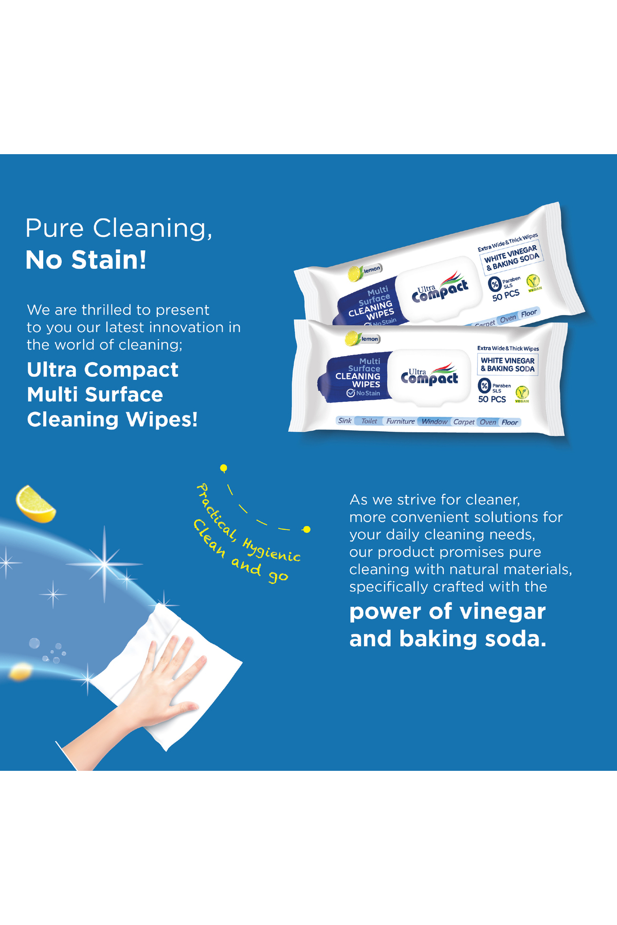 Ultra Compact Multi-Surface Wet Wipes with Vinegar and Baking Soda, 2 ...