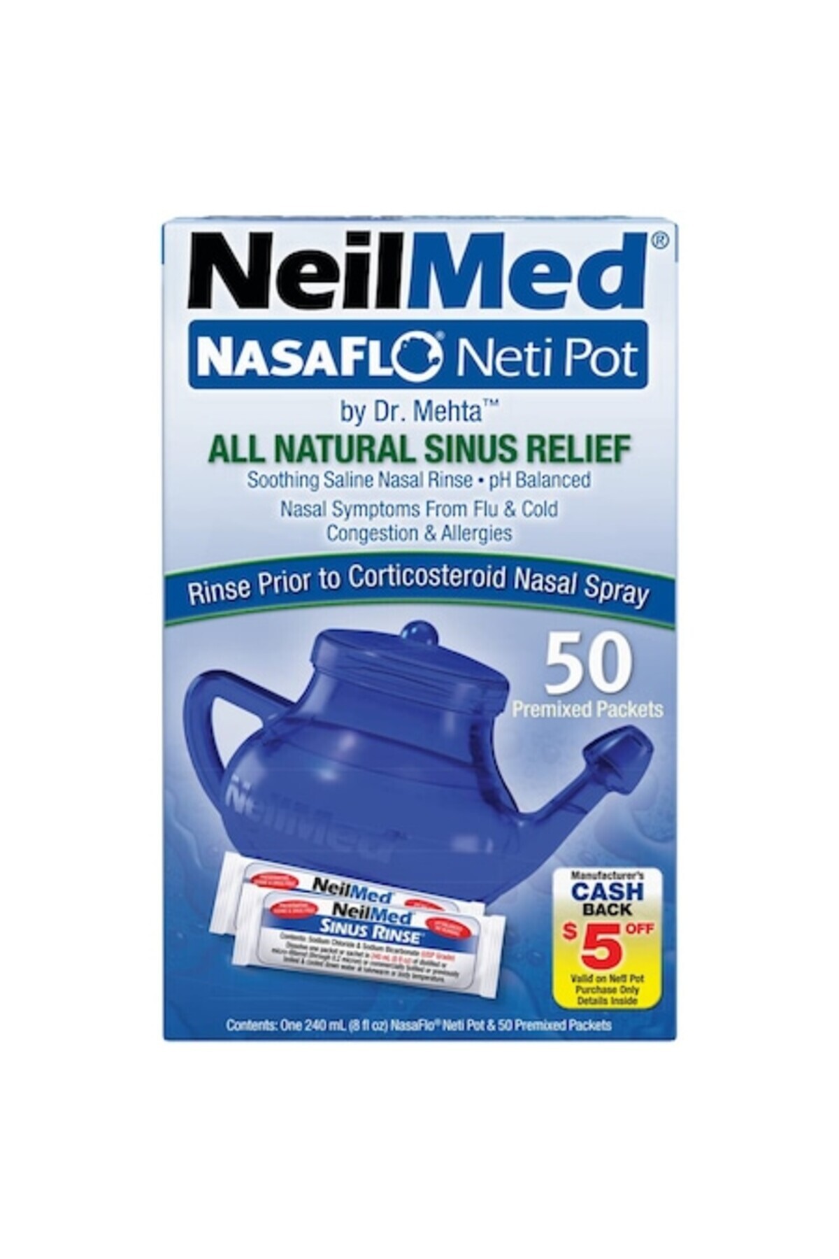 NeilMed Set Irigator Nazal si Solutie Salina, NeilMed, Neti Pot, Forma ...