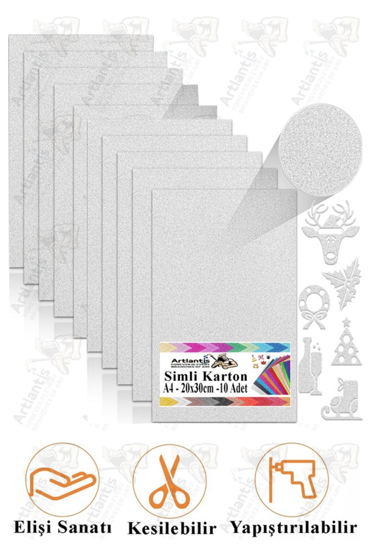 Artlantis Gümüş Gri Simli Karton A4 20x30 cm 10 lu 1 Paket Simli Fon ...