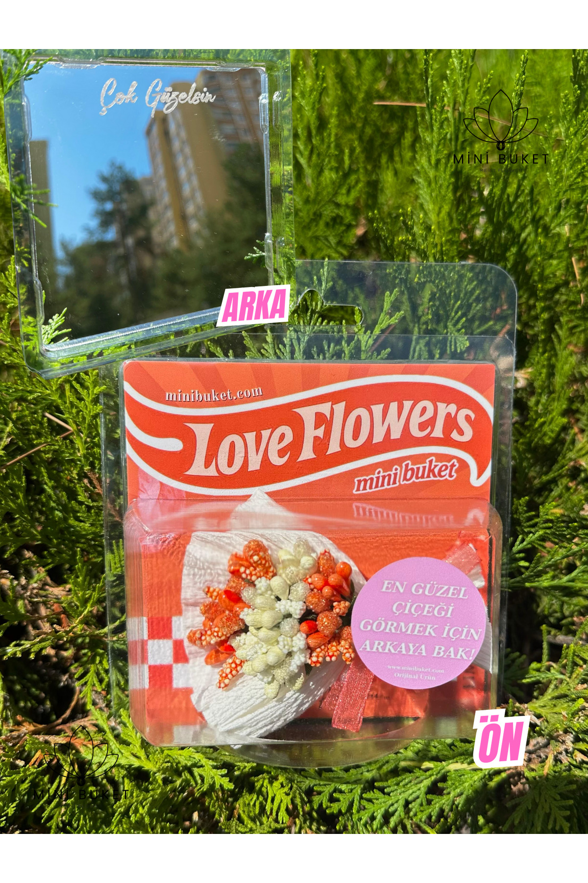 Merit Flower Mini Buket Aynalı Love Flowers Tasarım Turuncu Çiçek ...
