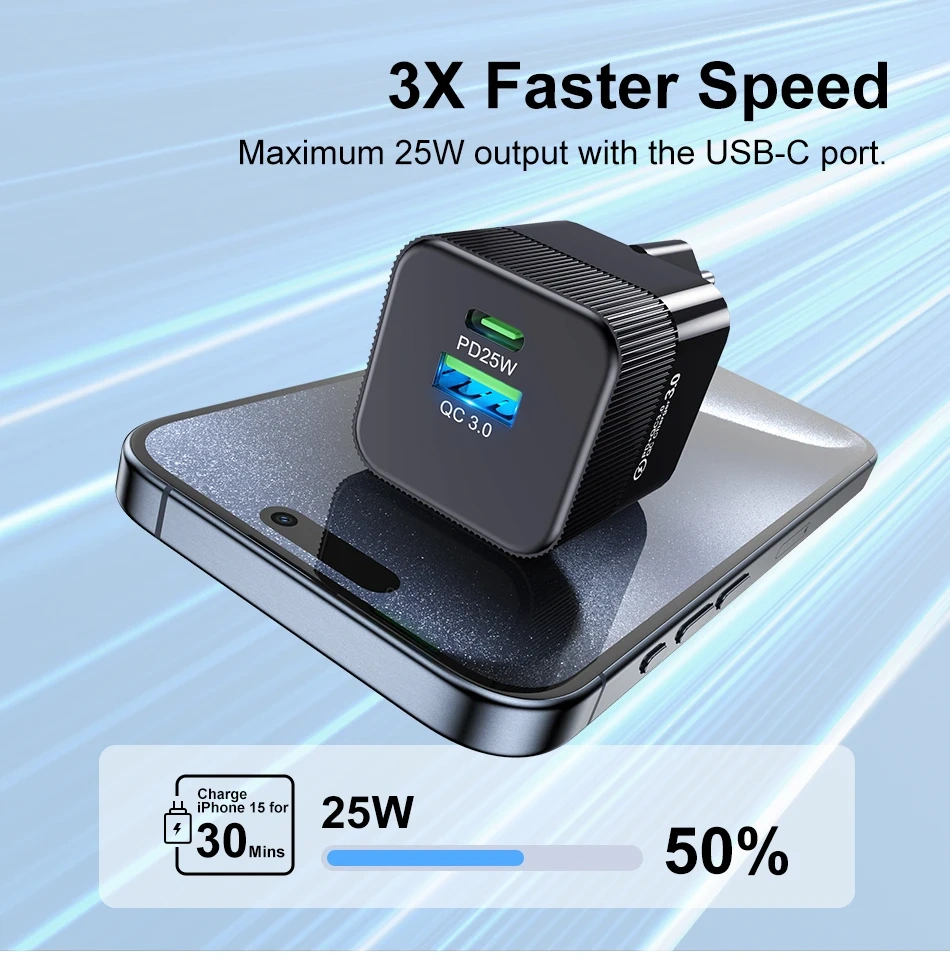 Choice KR Plug Blue 25W Korean USB Type C Fast Charger KR Plug Quick ...