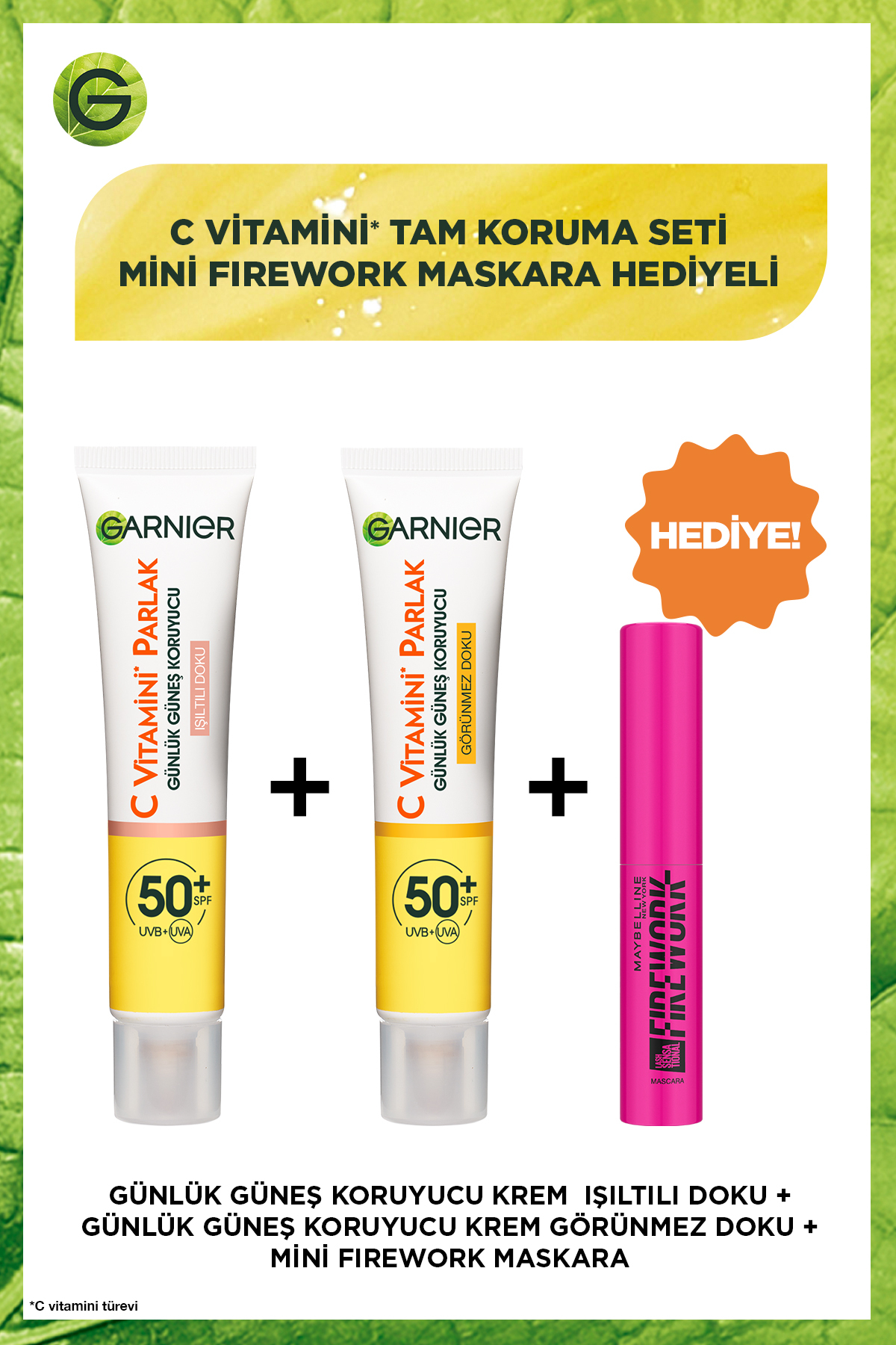 Garnier C Vitamini Koruma Seti 50+ SPF Görünmez Doku ve Işıltılı Doku ...