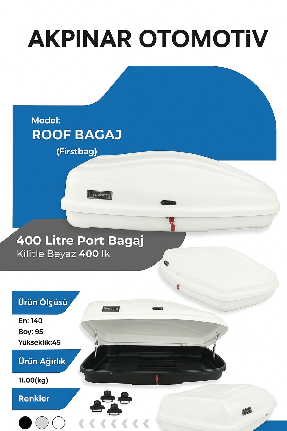 CAR 400 LİTRE PORTBAGAJ KİLİTLİ FİRSTBAG MARKA KALİTELİ TAVAN BAGAJI ...