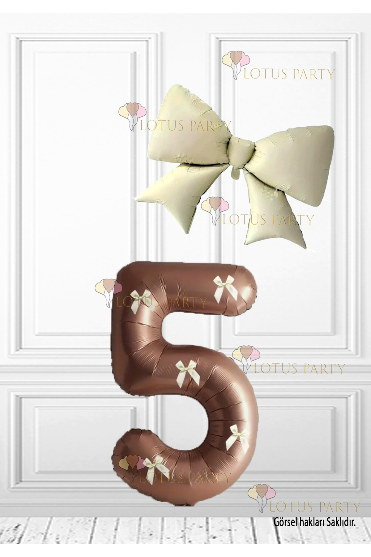 LOTUS PARTY Balon sa mašnom u beloj boji, smeđi balon sa brojevima ...