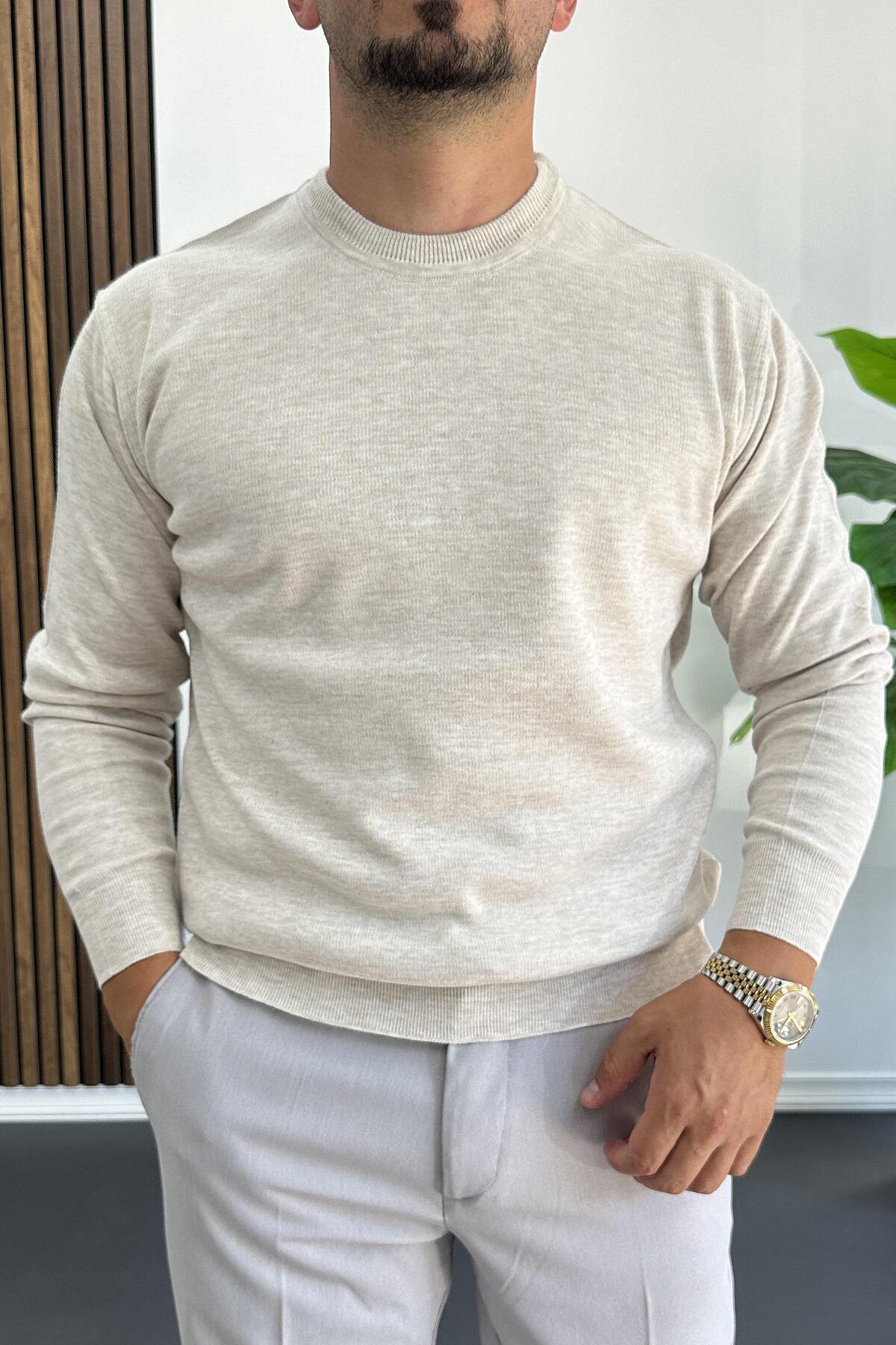 Edwox Pulover pentru bărbați cu gât rotund, model normal, crem Edw410 ...