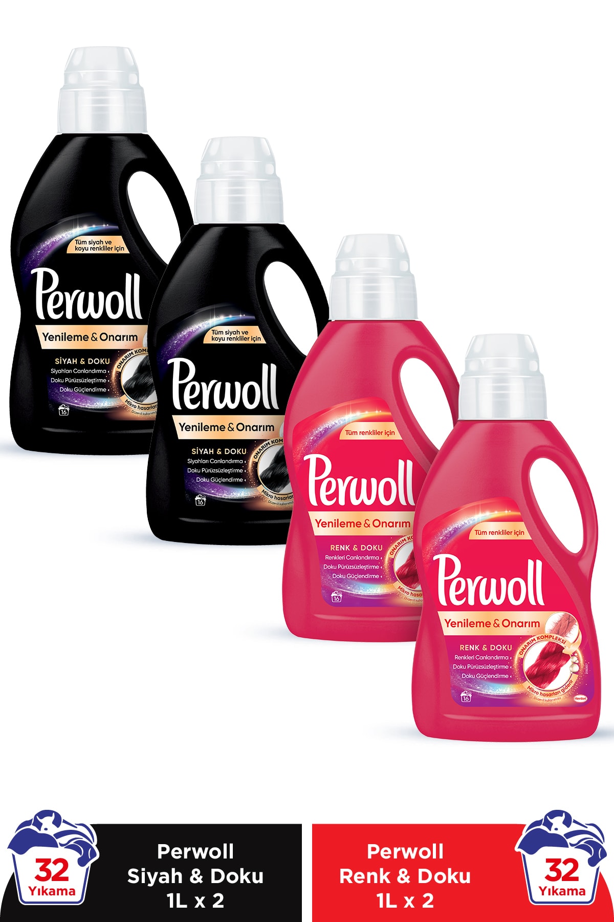 Perwoll Hassas Bakım Sıvı Çamaşır Deterjanı 4 x 1L (64 Yıkama) 2 Siyah ...