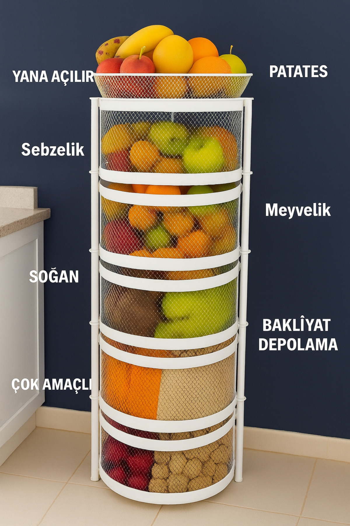 Venon Yana Açılır HOME ORGANİZER MAMBO 5 KATLI PATATES SOĞANLIK BEYAZ ...