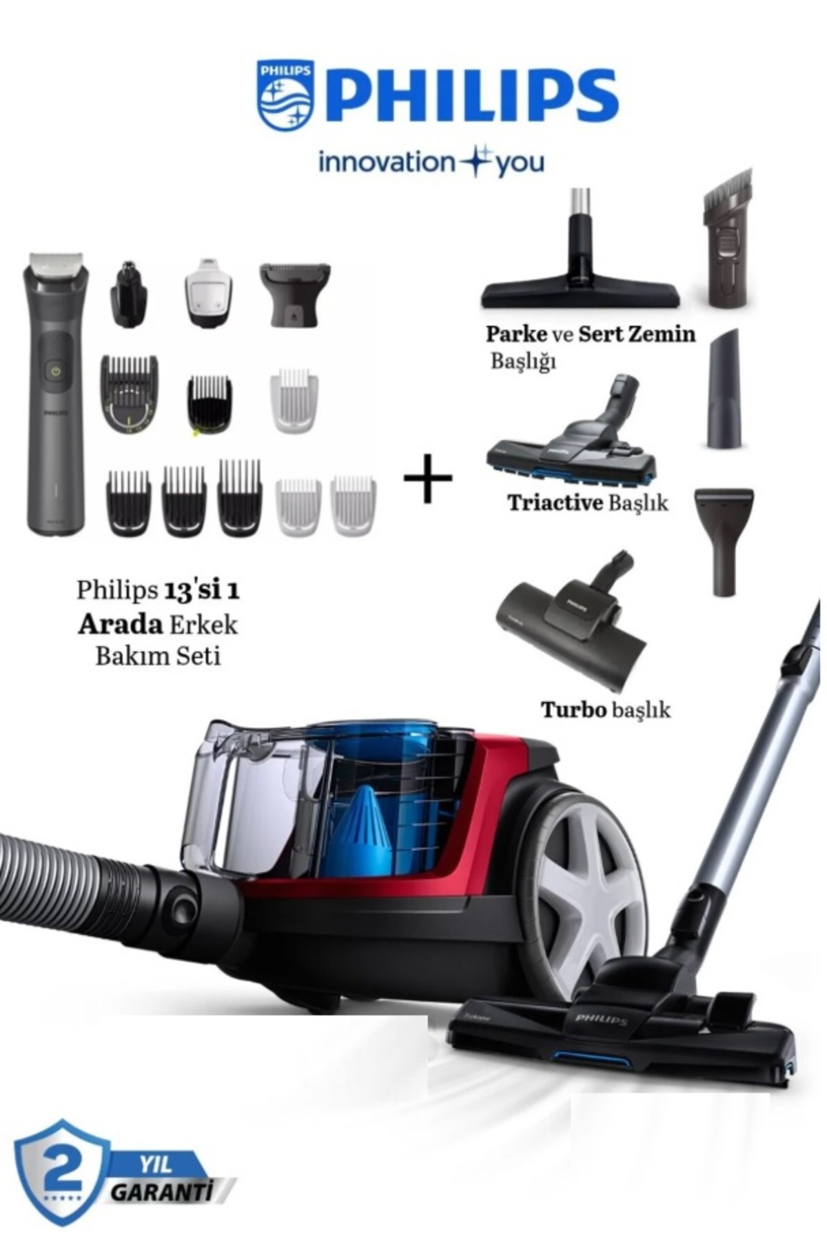 Philips Turbo Başlıklı Toz Torbasız Süpürge 650W + 13'ü 1 Arada Erkek ...