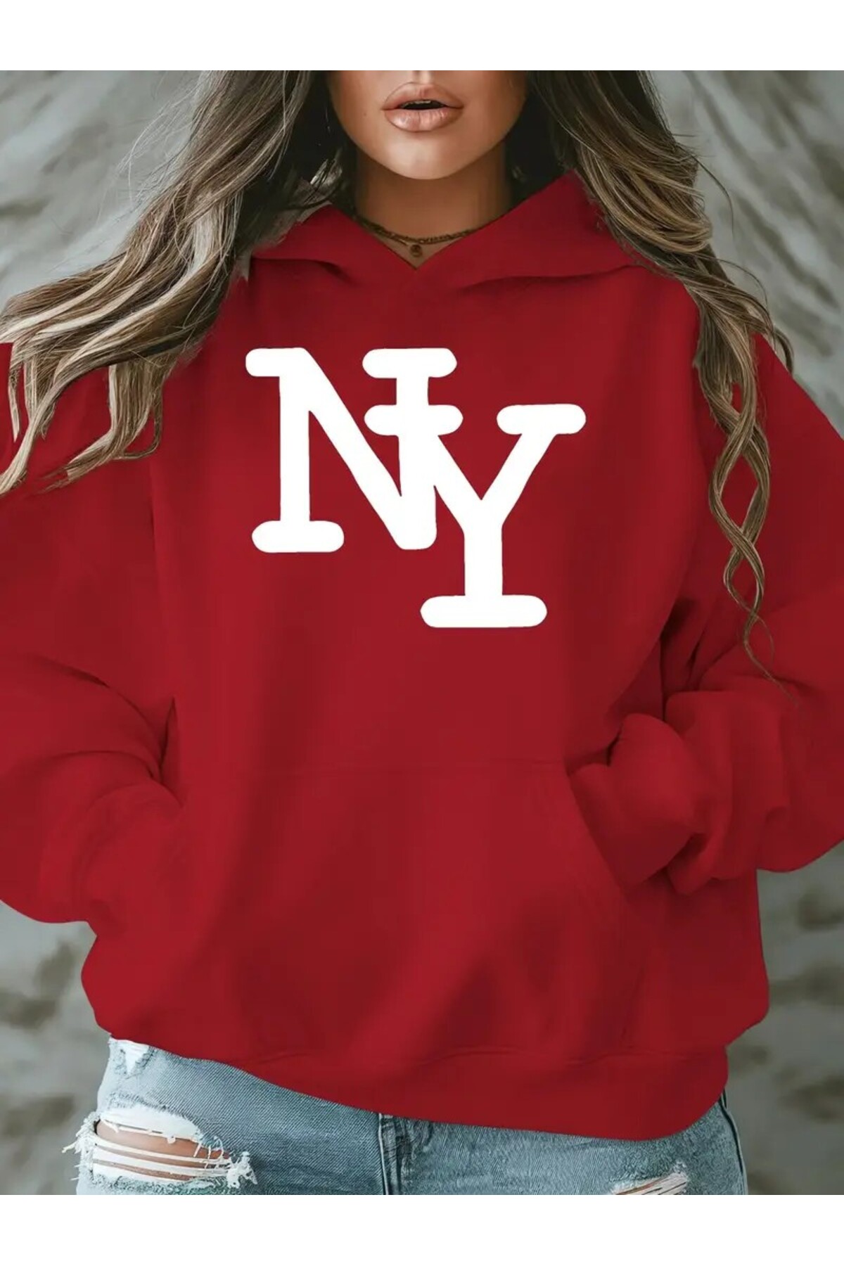 H&GHAMLEGİYİM NY" Grafik Kapüşonlu Büyük Beden Battal sweatshirt ...