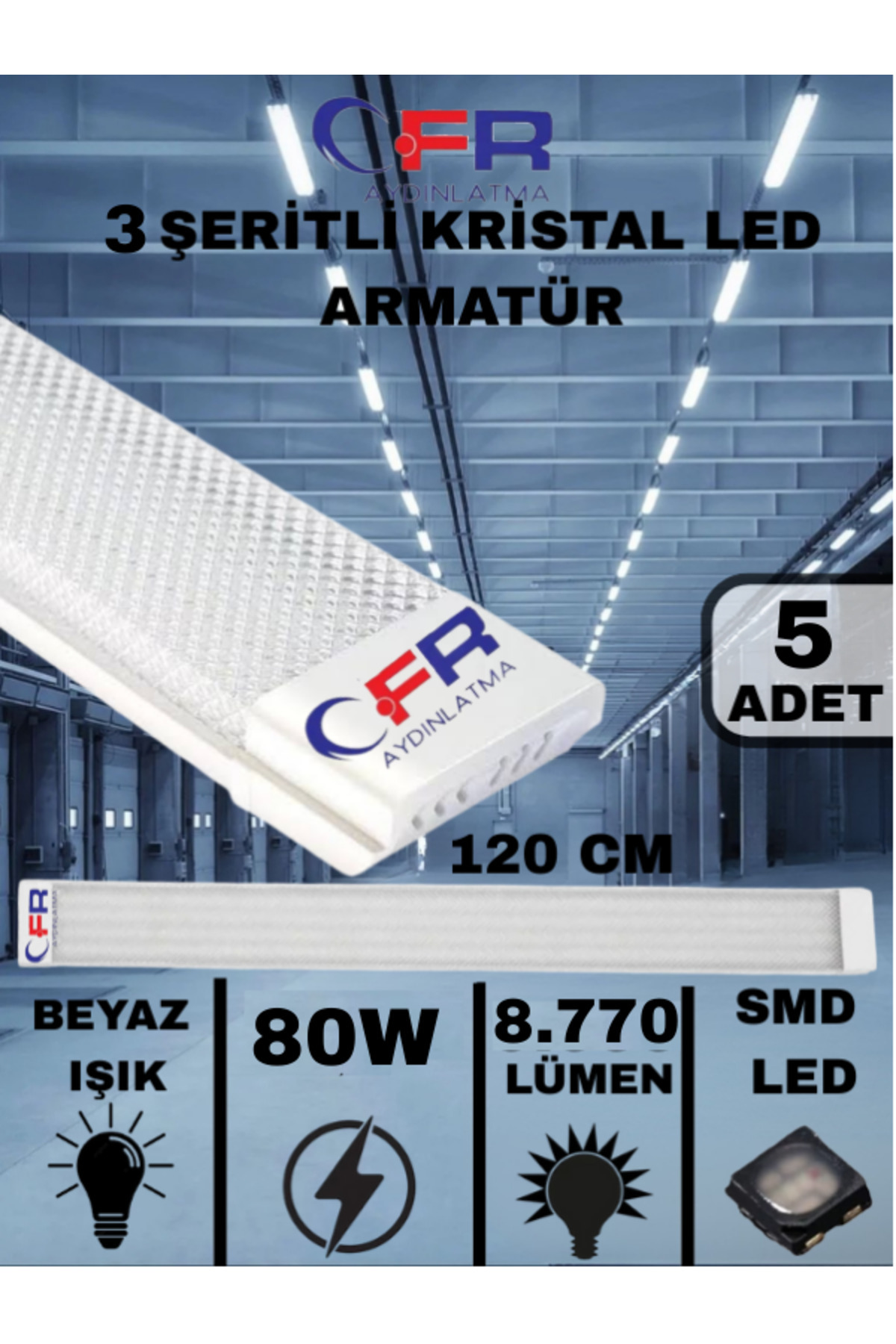 CFR LED AYDINLATMA 80W 6500K Beyaz Işık Kristal Yatay Led Bant Armatür ...
