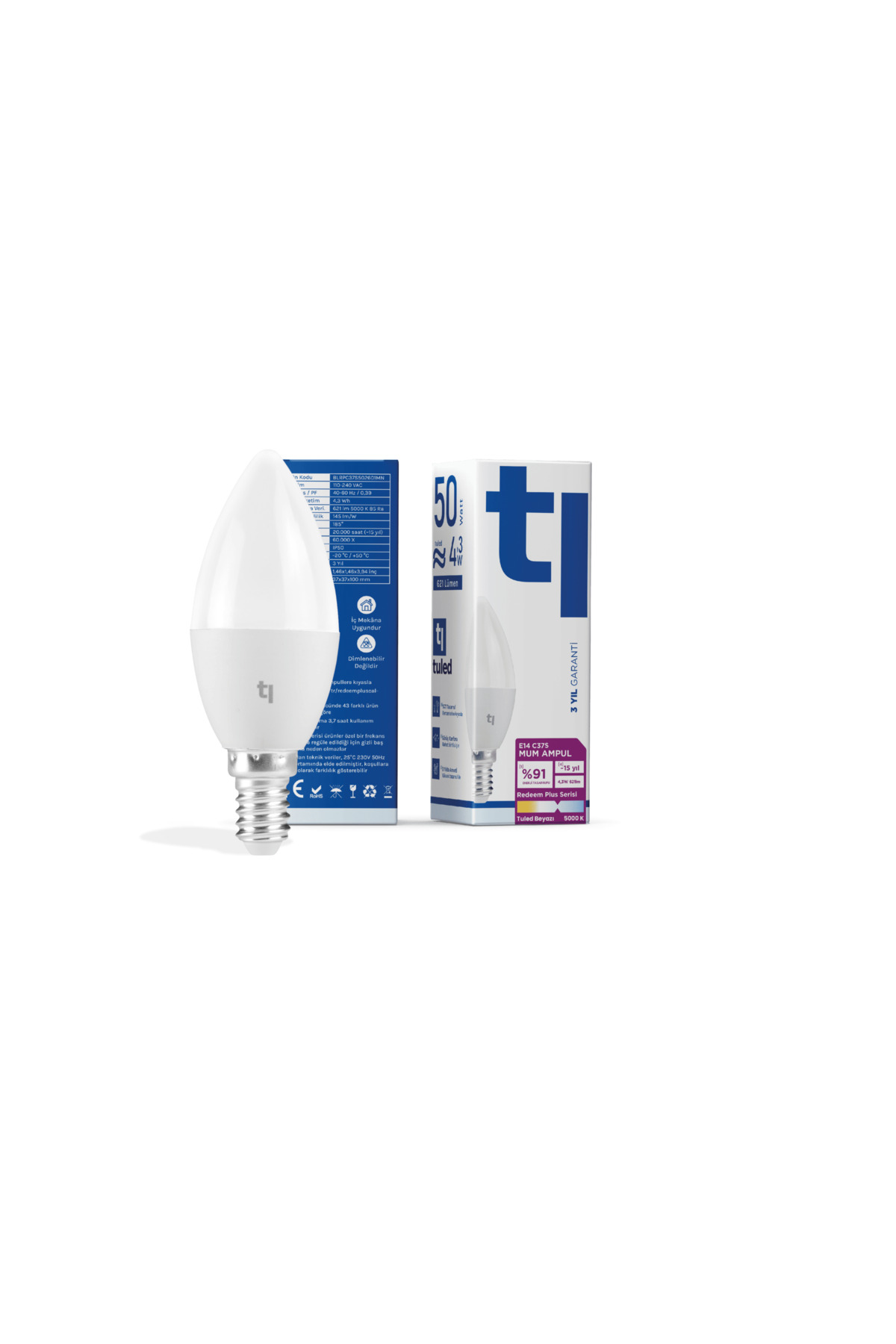 Tuled Redeem Plus C37S E14 Mum Ampul, Titreşimsiz, Göz Konforu, 621 ...