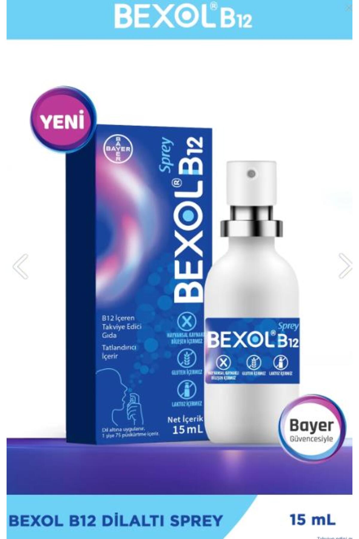 Bexol B12 Dilaltı Sprey, 15 ml B12 Vitamini Içeren Takviye Edici Gıda ...