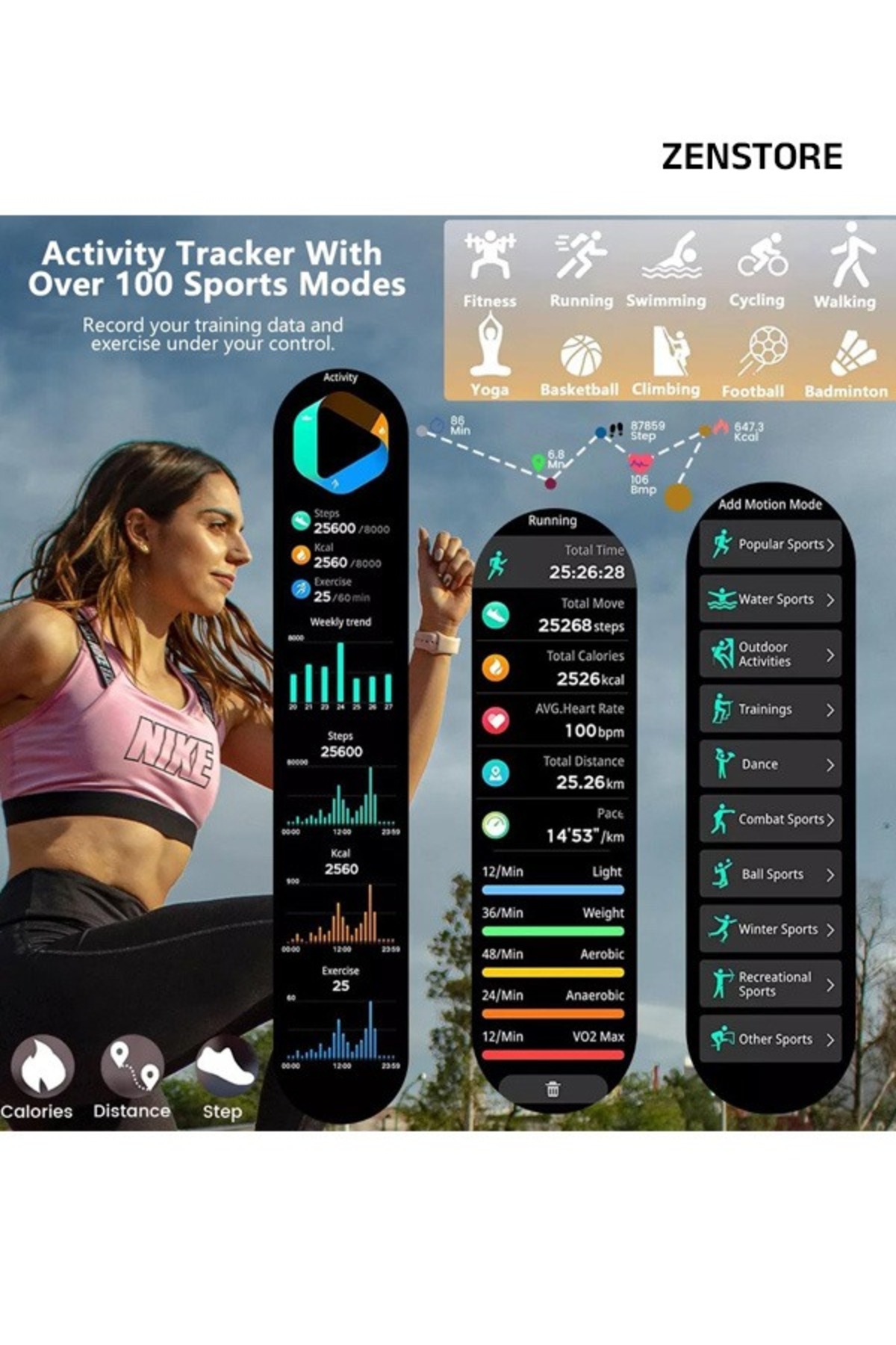 Zen Store Smartwatch with 1.1-Inch AMOLED Screen , Women's Blood ...