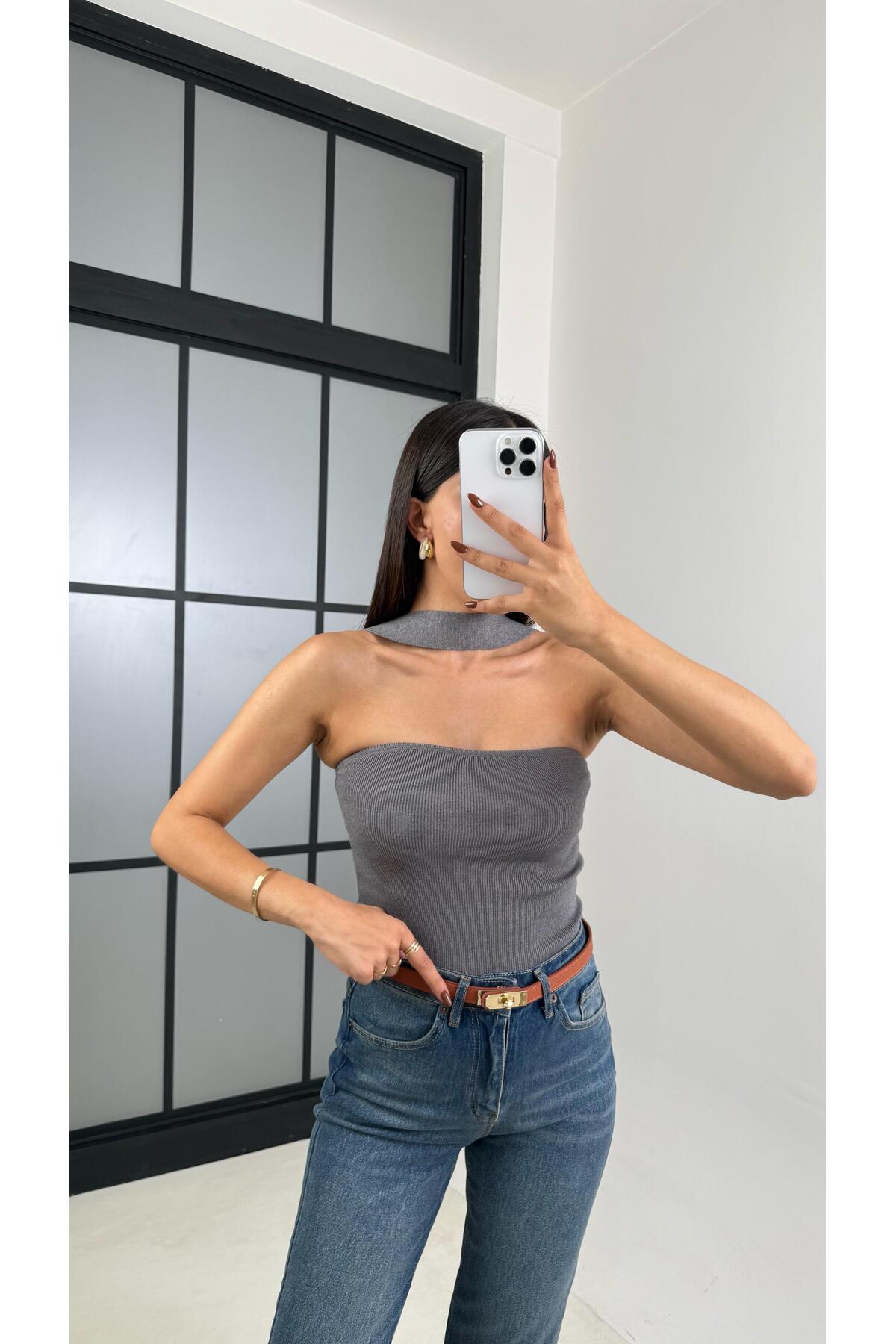 Gaus Gri Boyundan Bağlamalı Tasarım Triko Bluz GAUS-00175 - Fiyatı ...