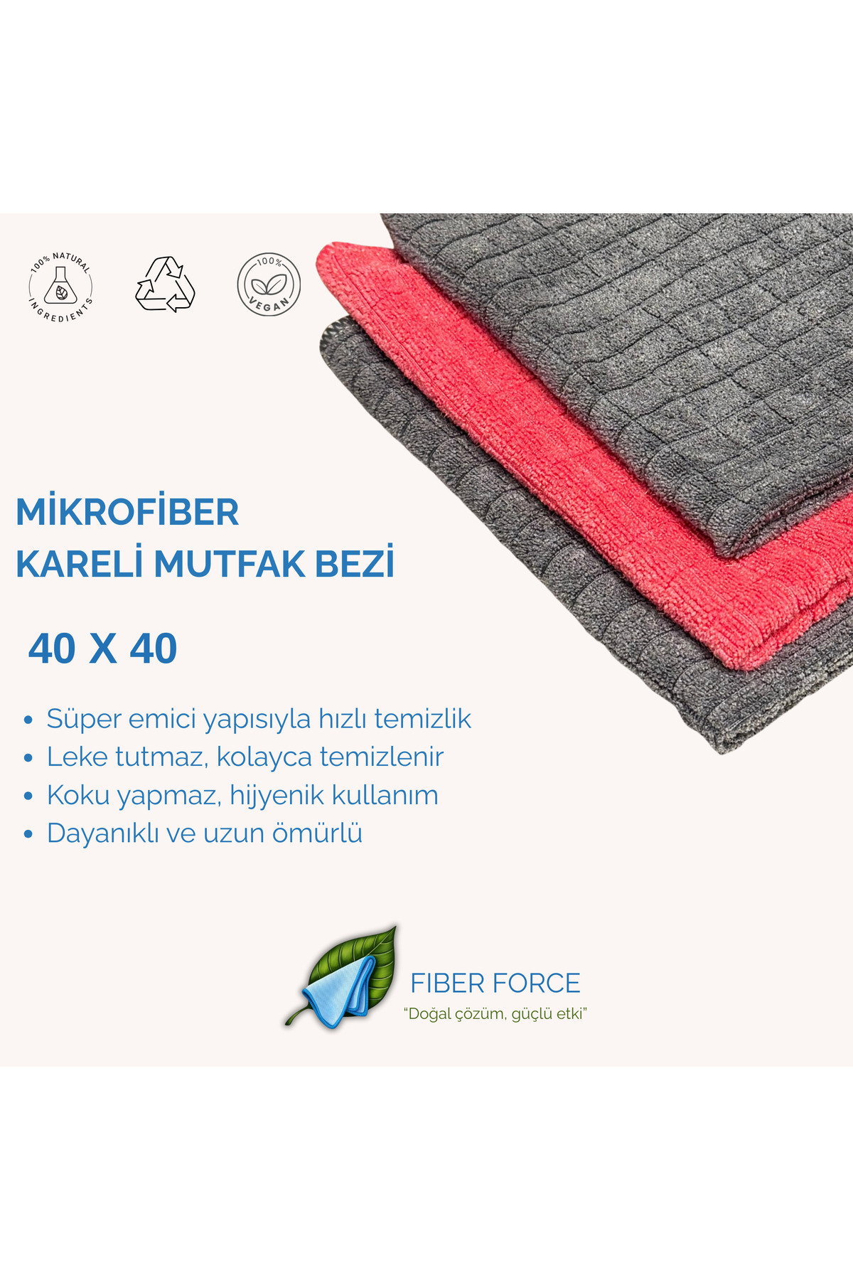 FİBERFORCE MİKROFİBER KARELİ MUTFAK BEZİ 3'LÜ 40X40 - Fiyatı, Yorumları