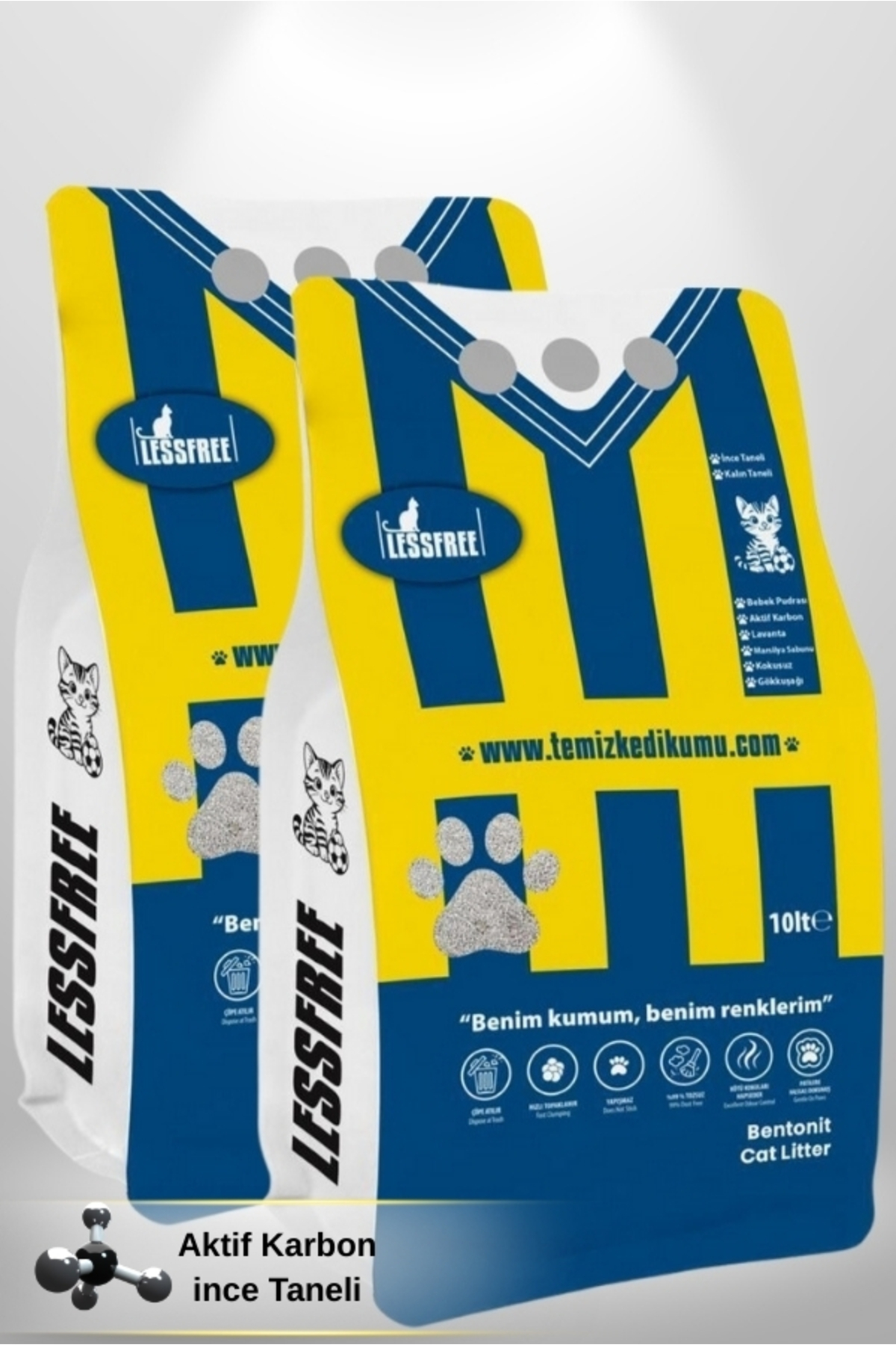 LESS FREE Cat Litter Aktif Karbon 2x10 Litre Kedi Kumu (Sarı Lacivert ...