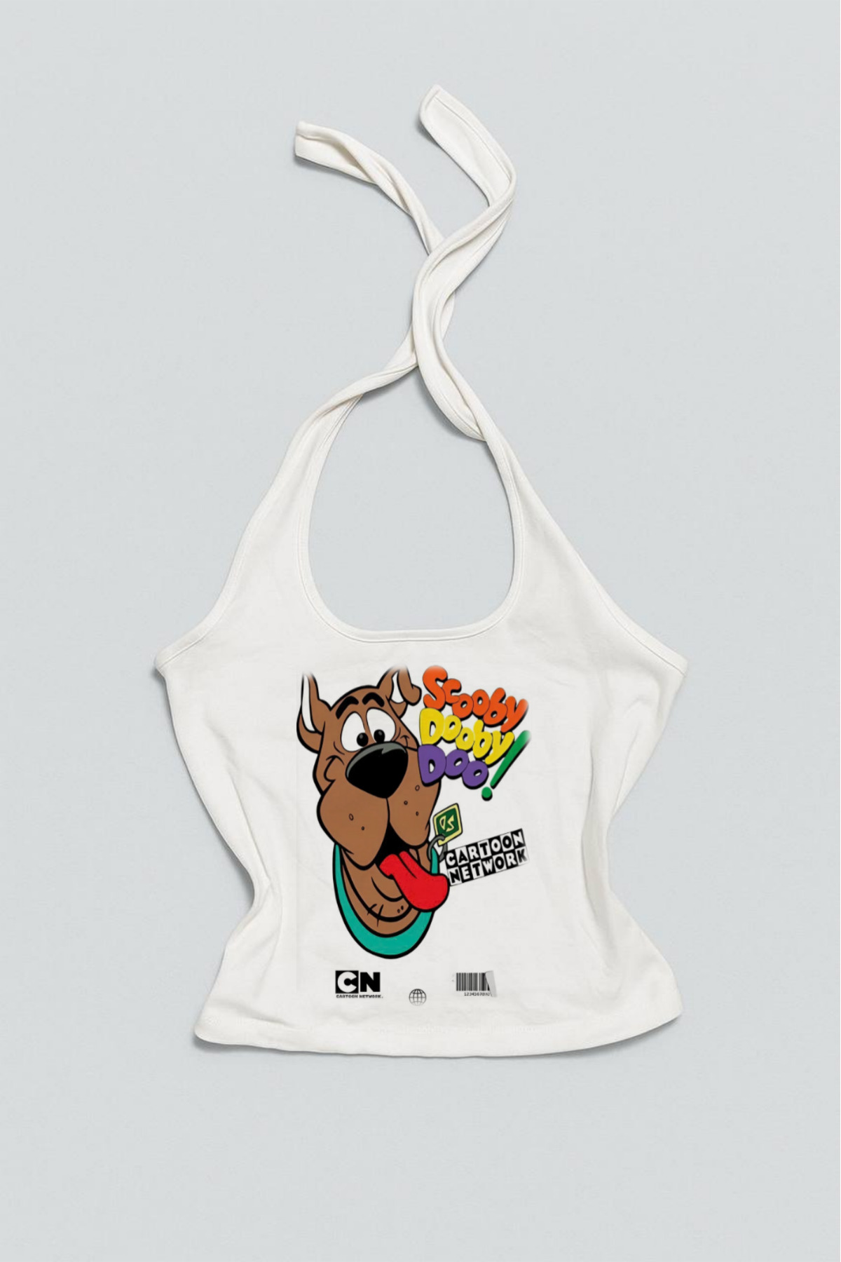 MAYDAY CULTURE Scooby Doo Beyaz crop Boydan bağlamalı üst likralı esnek ...