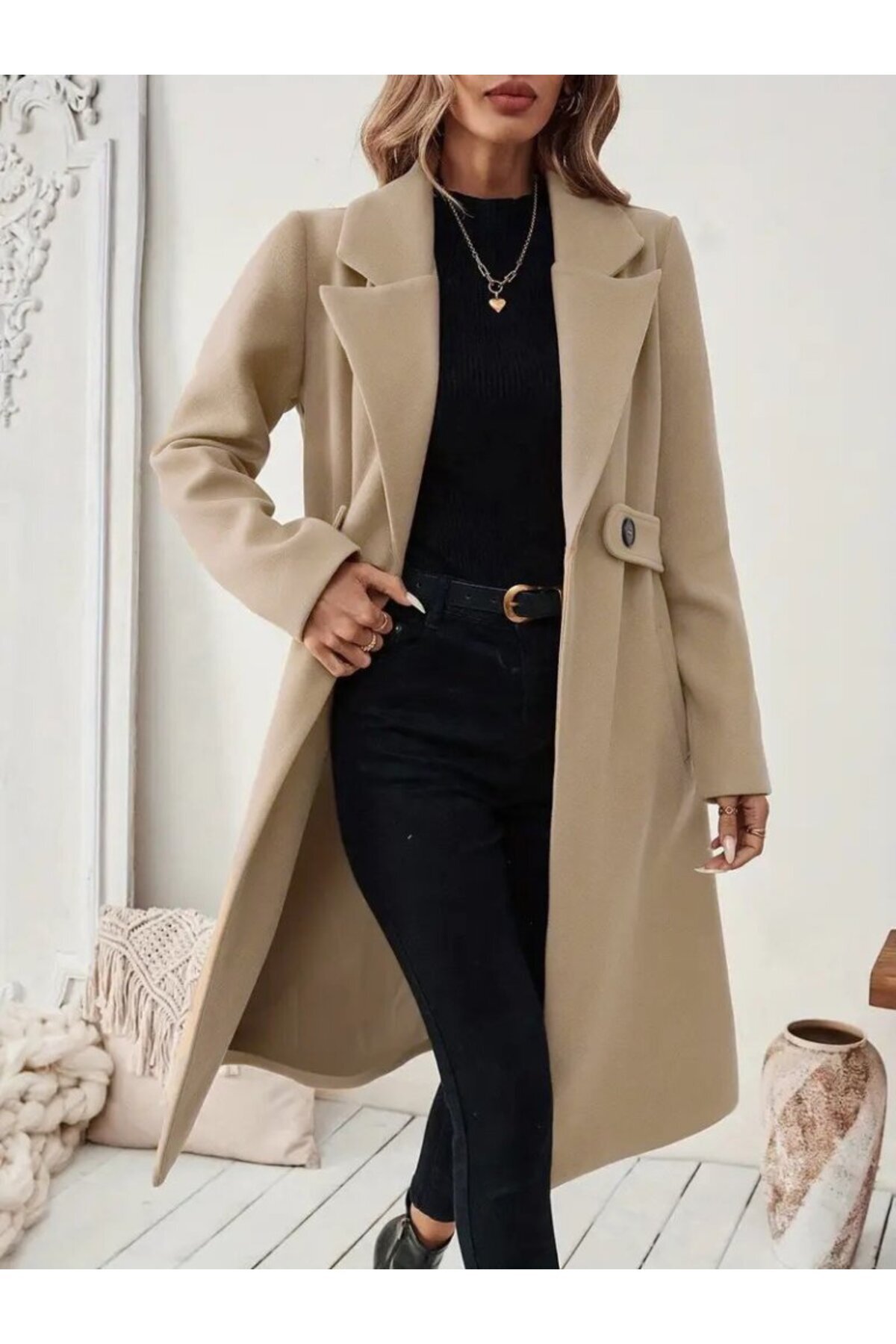 Ekince Women's Long Sleeve Collared Waist Ribbon Button Detailed ...