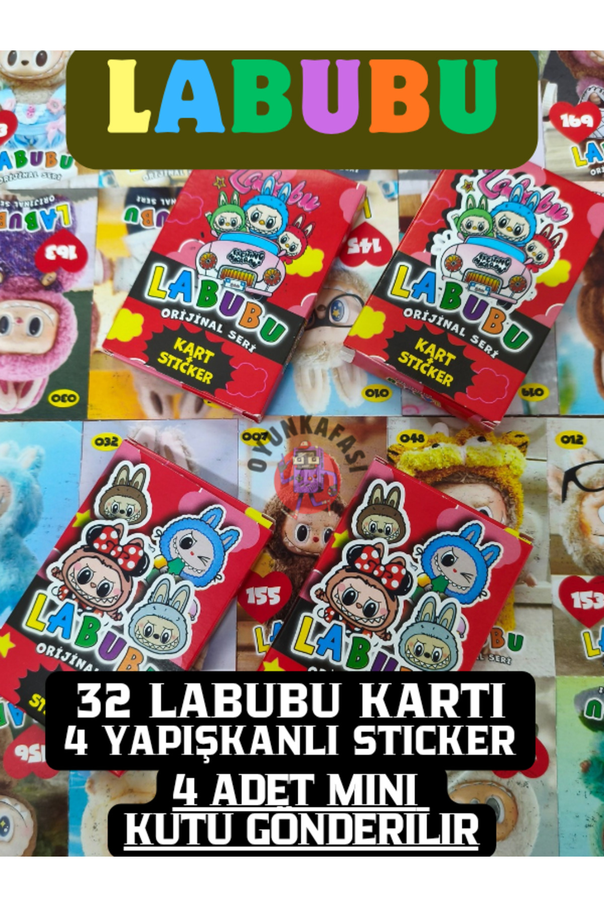 OYUNKAFASI LABUBU 4 MİNİ KUTU - 32 LABUBU KARTI - 6 ADET LABUBU STİCKER ...