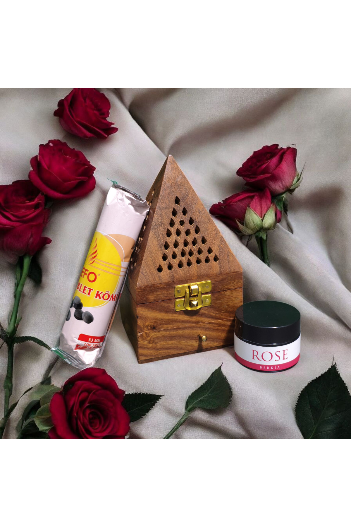 Berkia Piramit Konik Tütsülük ROSE Buhur Tütsü ve Kömür ( üçlü set ...