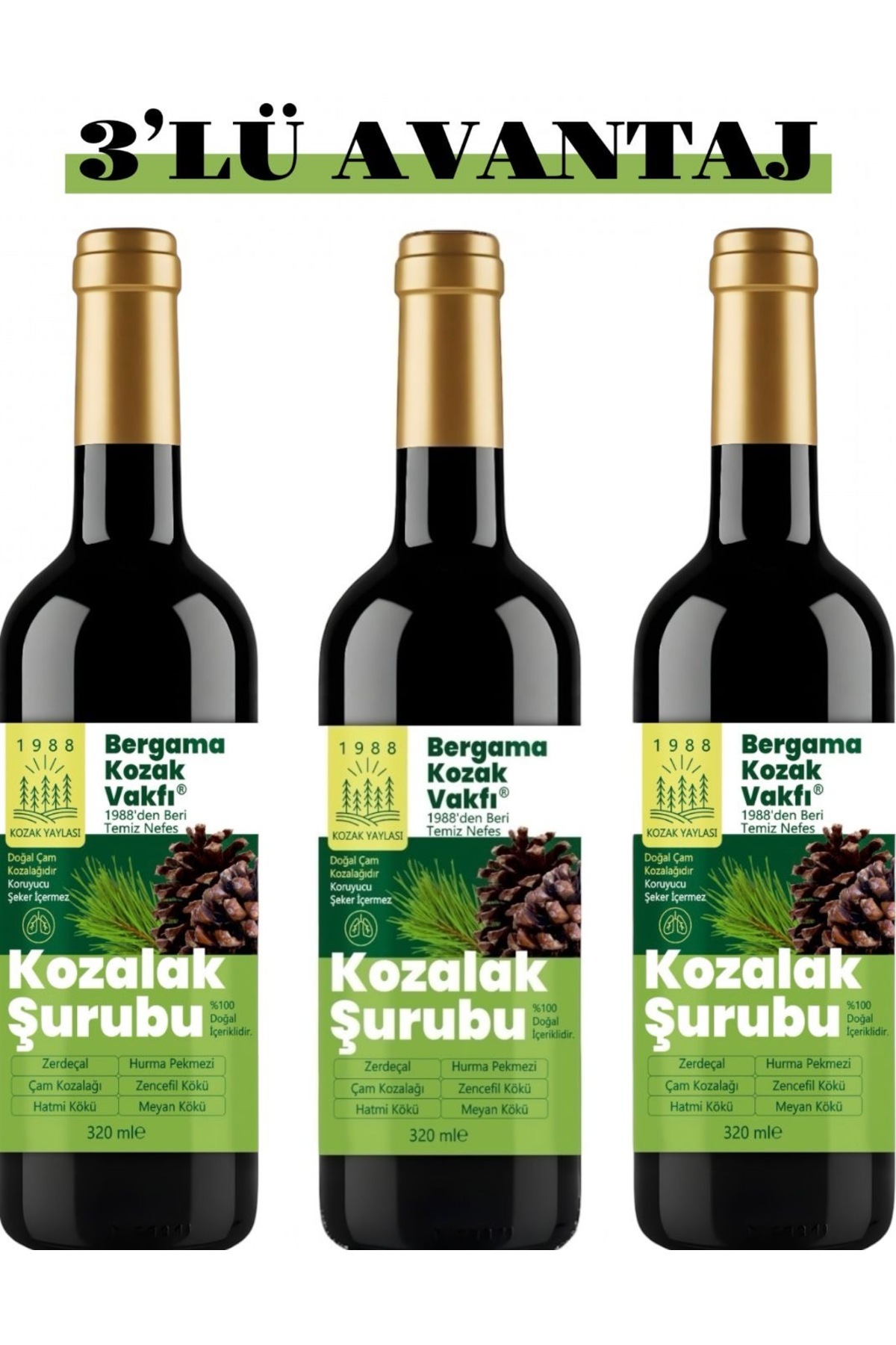 Kozak Bergama Vakfı Kozalak Şurubu 3X320 ml - Fiyatı, Yorumları