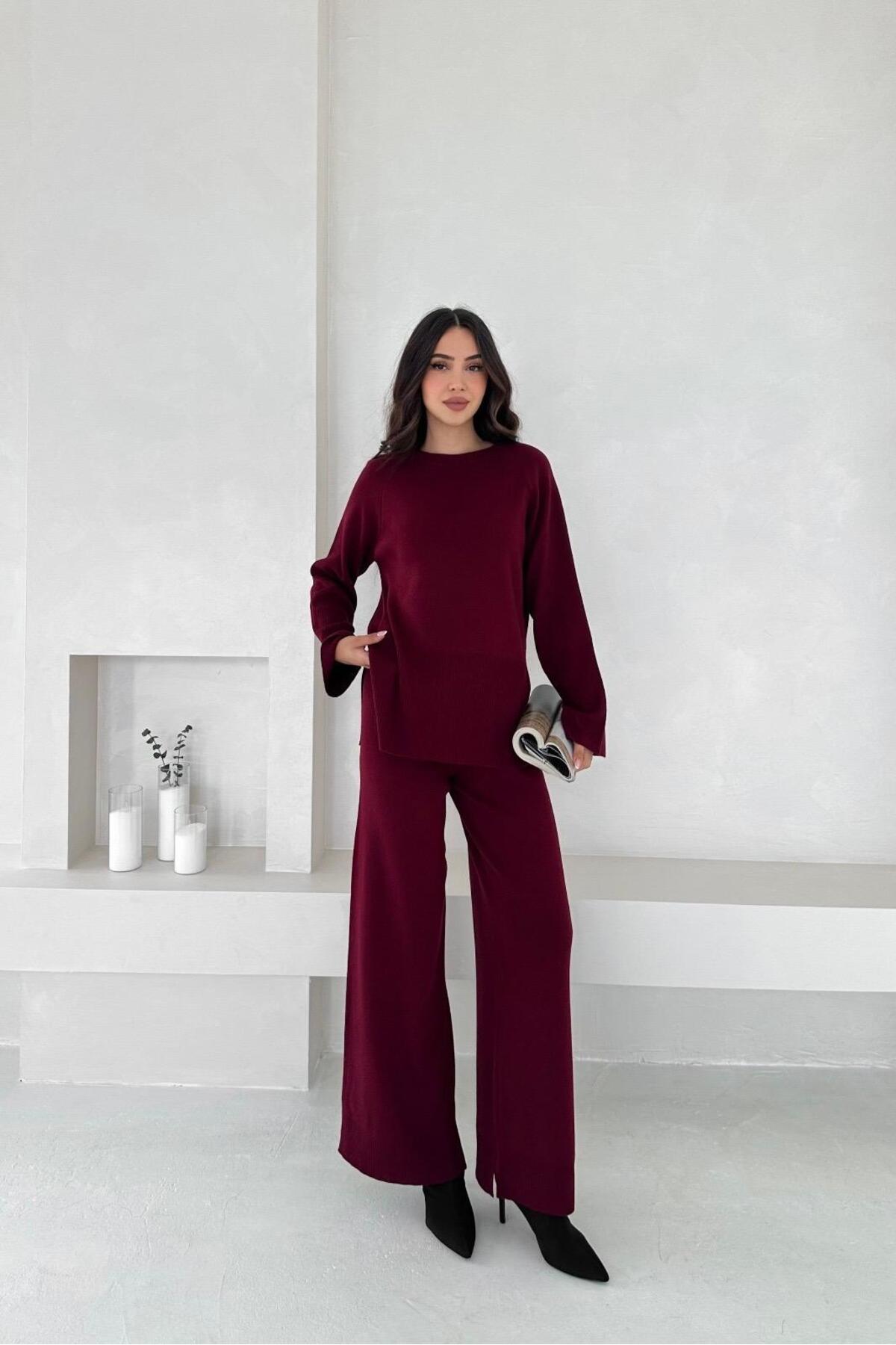 Noi Belis Reglan Sleeve Basic Slit Detailed Knitwear Bottom-Top Set ...